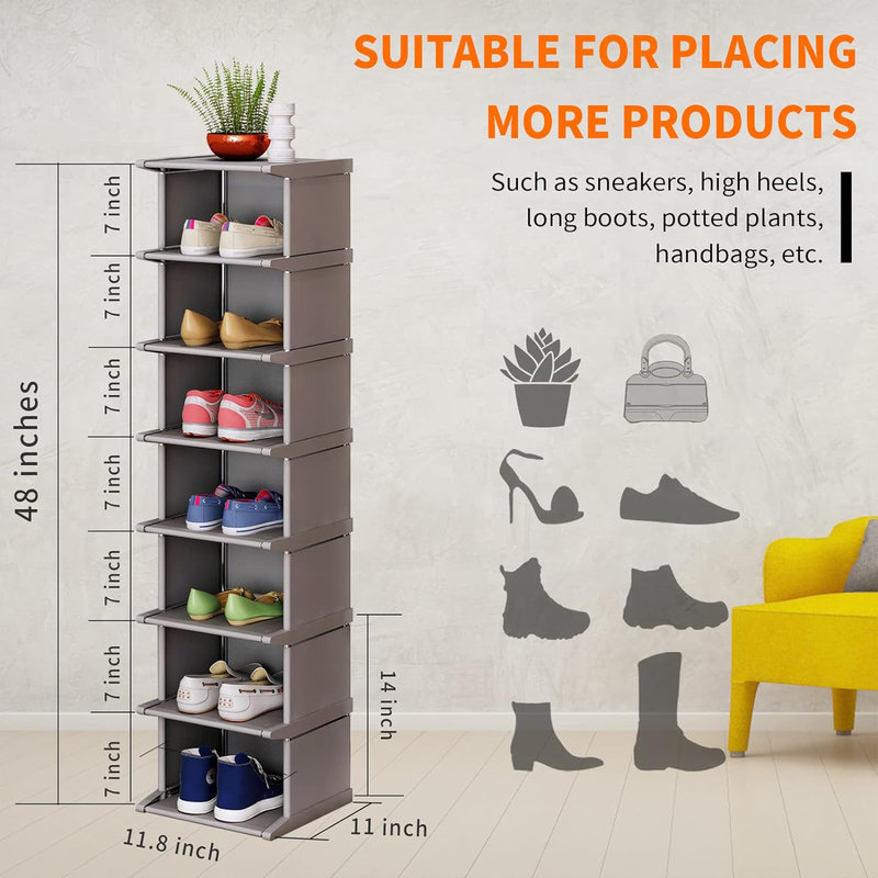 Rebrilliant 8 Tiers Shoe Rack - Vertical Shoe Shelf Storage -Tall ...