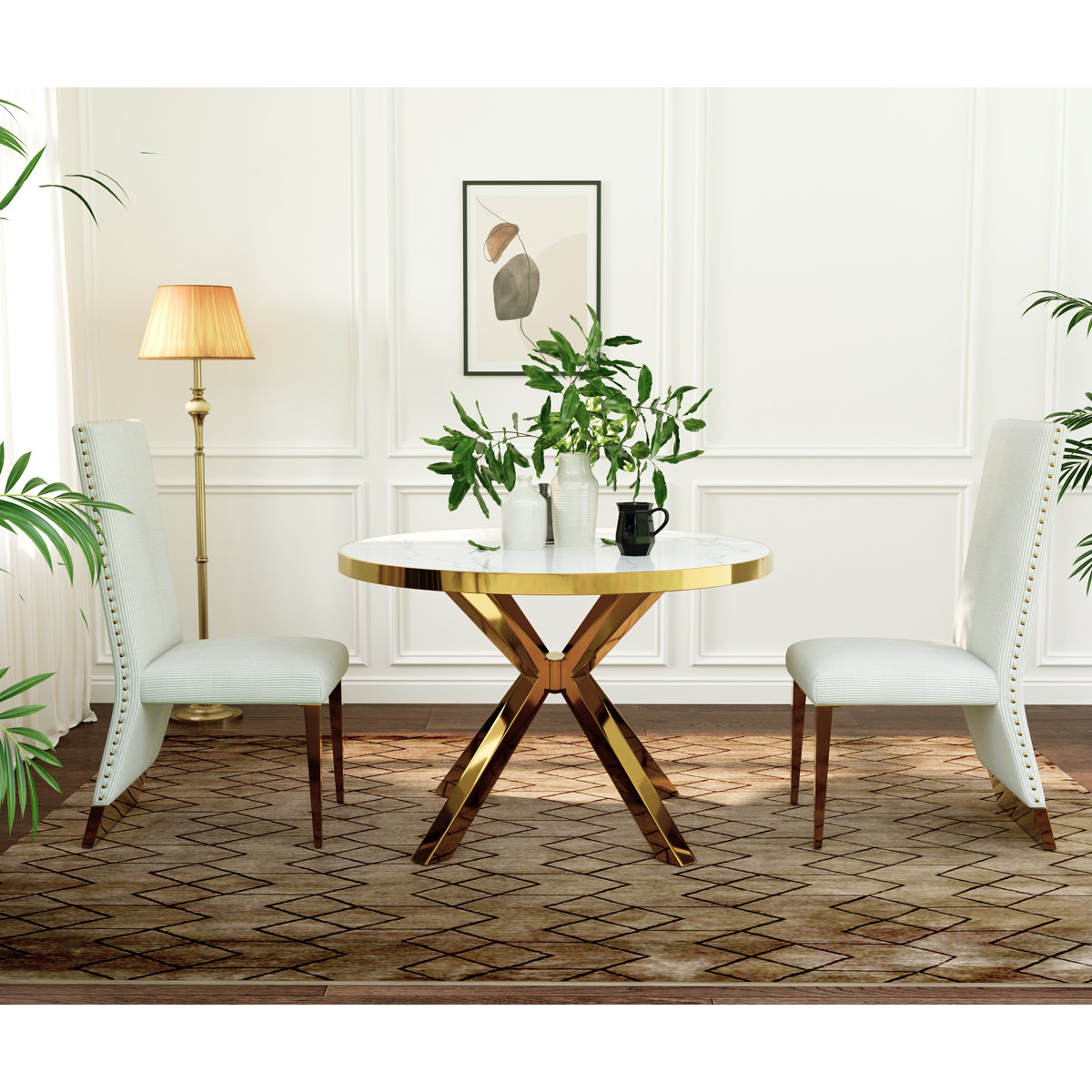 Mercer41 45" Round Dining Table, Gold Round Table for Dining Room ...