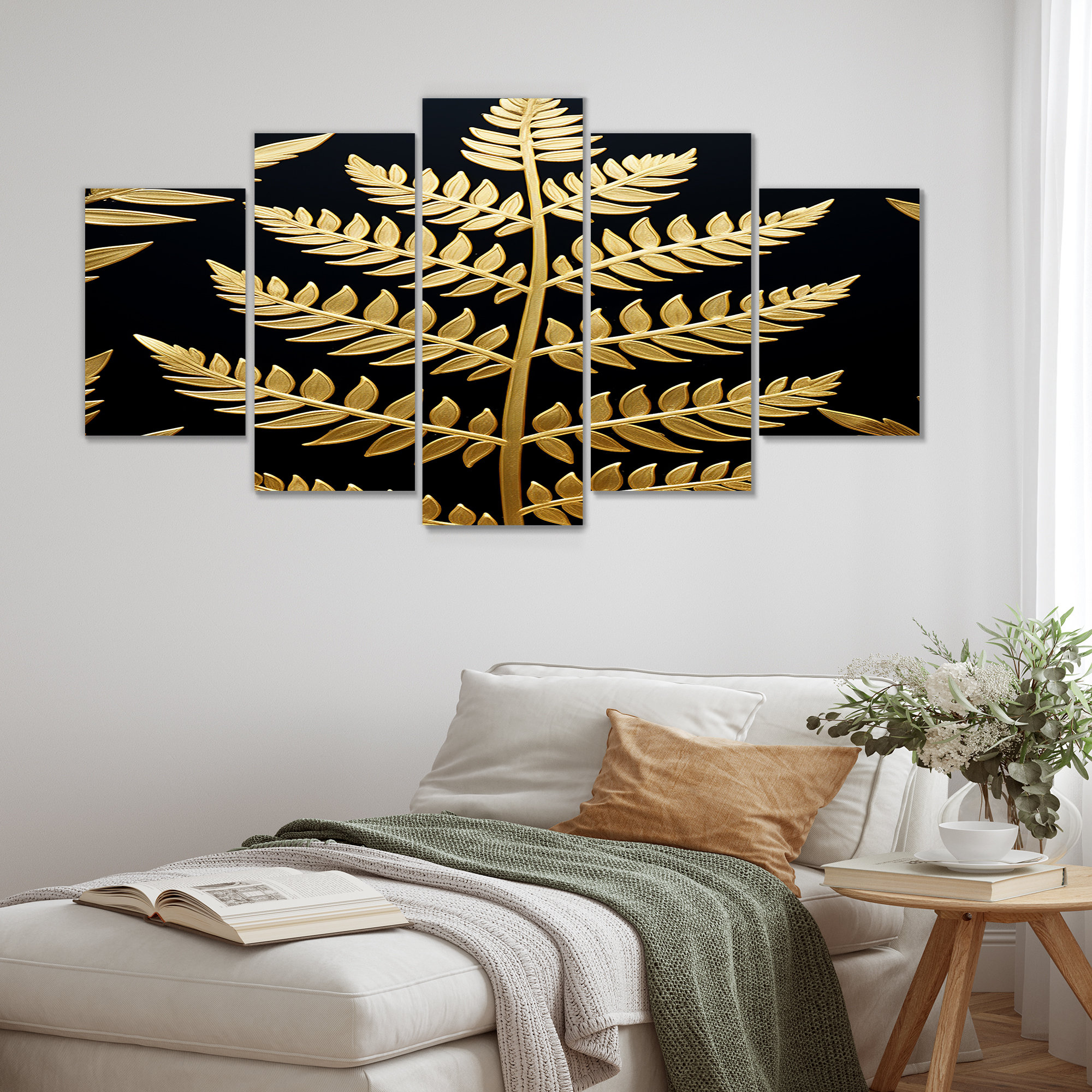 House of Hampton® Golden Glam Fern On Black - Ferns Wall Art For Living ...