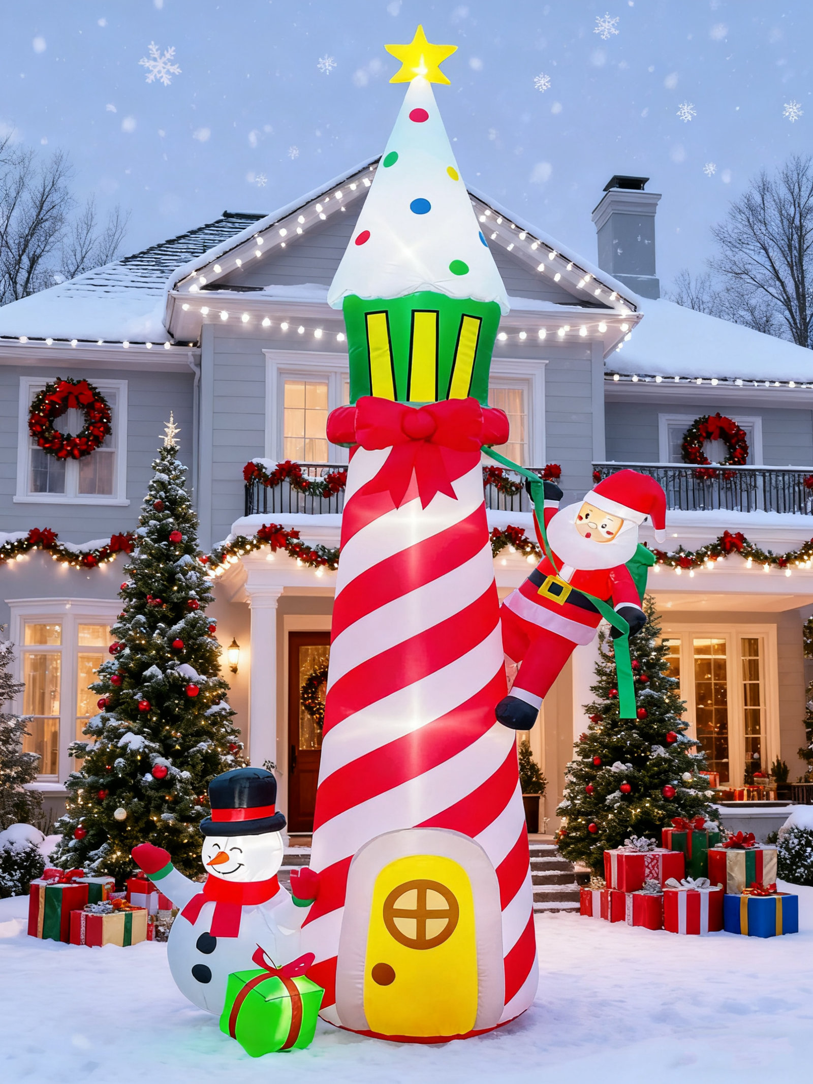 The Holiday Aisle® Christmas Inflatable Lighthouse With Santa Claus ...