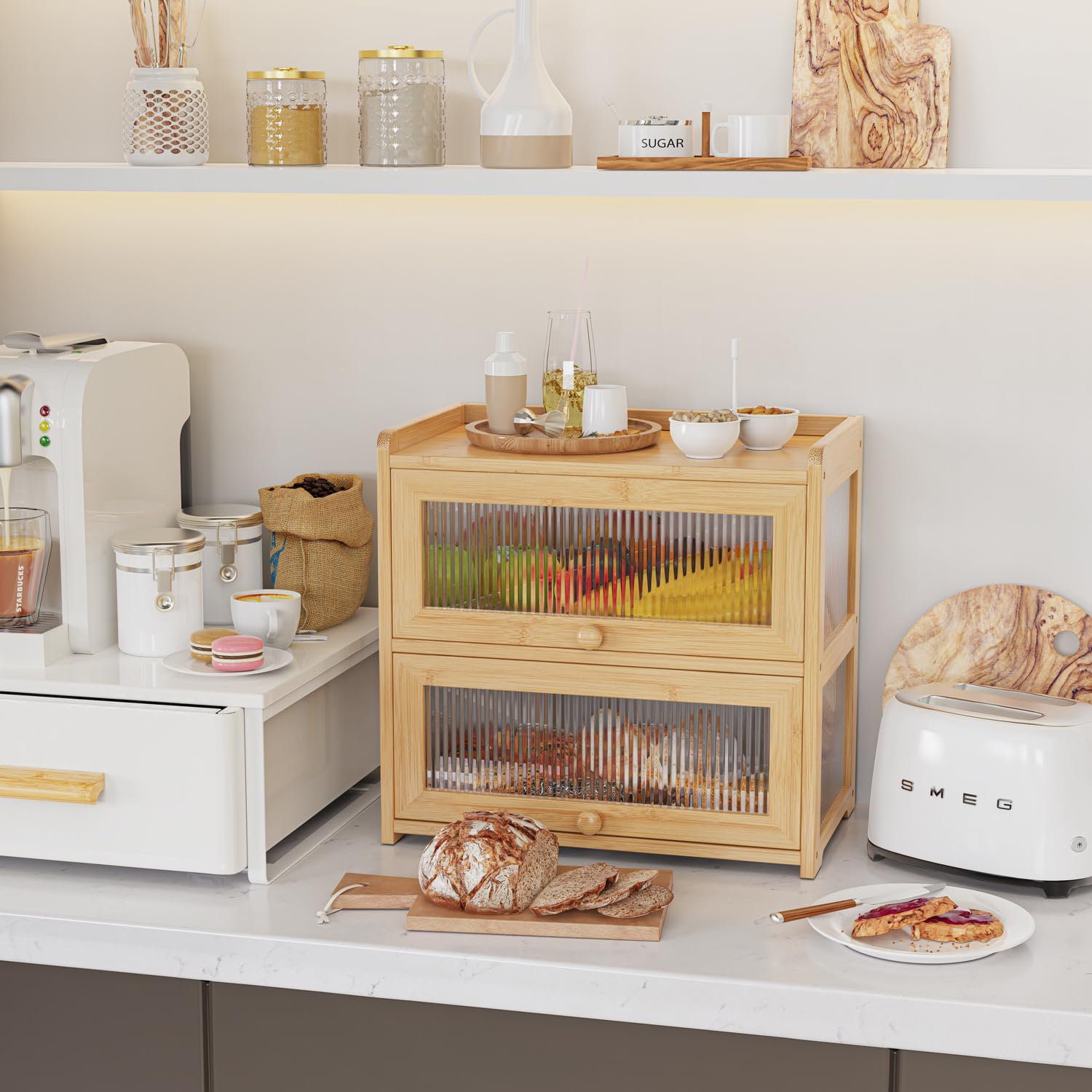 Red Barrel Studio® Extra Large Bamboo Bread Box For Kitchen Counter ...