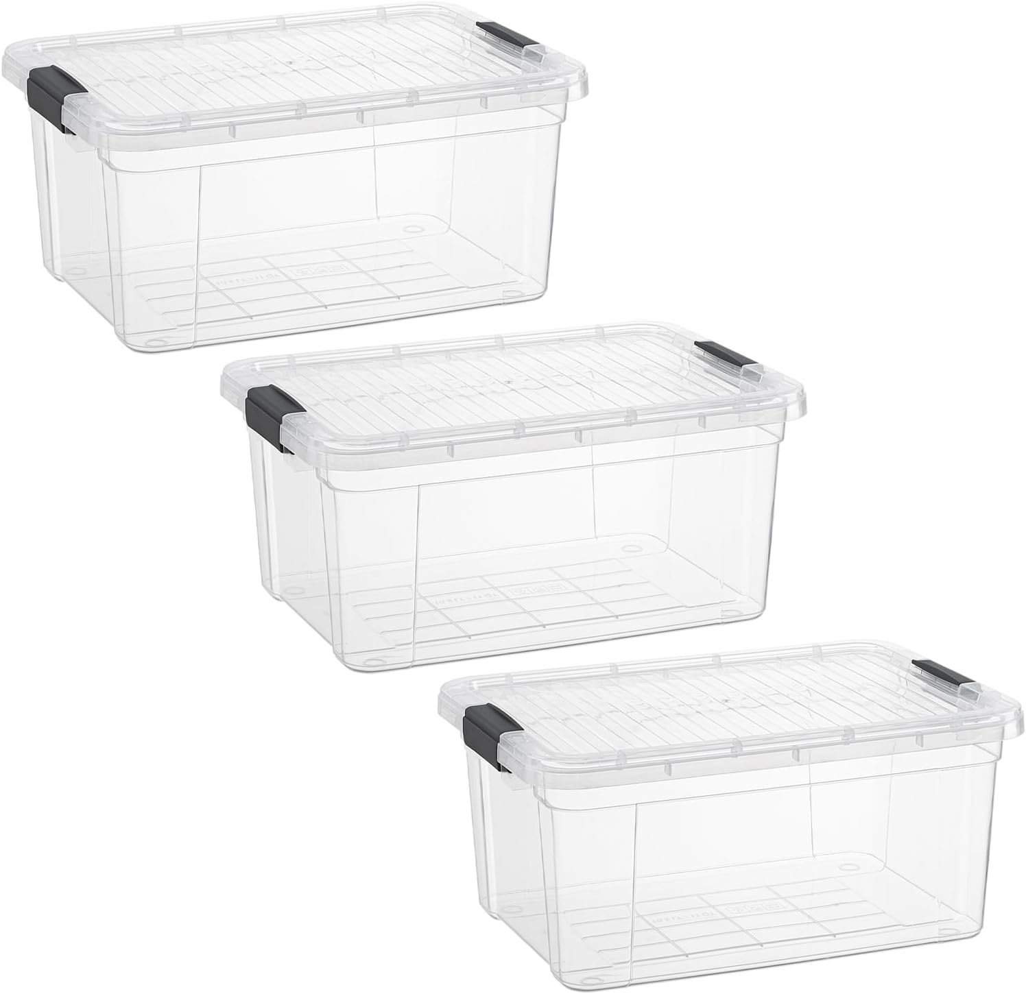 Latitude Run® Clear Storage Bins with Lids, 3 Pack- Plastic Storage ...