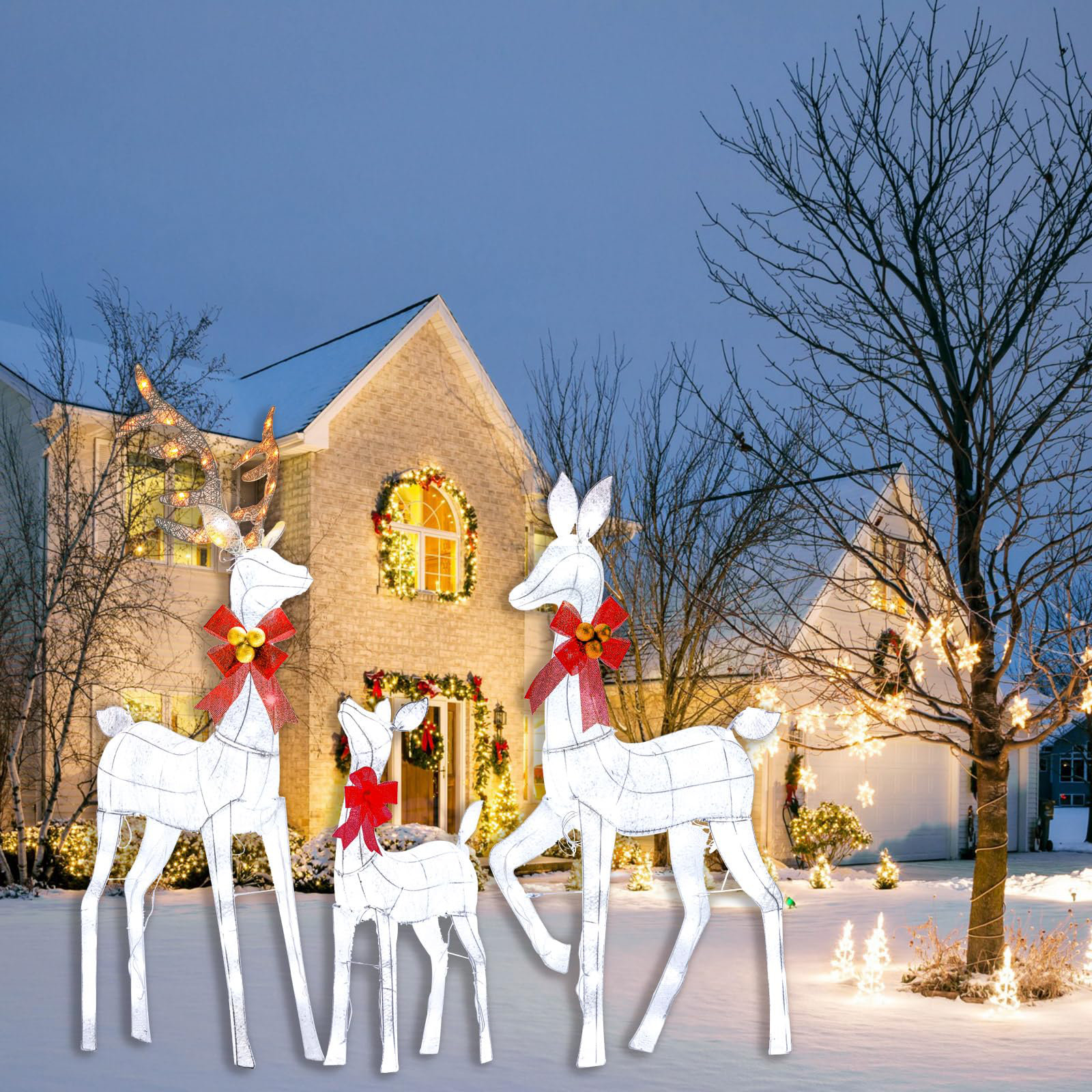 The Holiday Aisle® 3 Packs Large Lighted Christmas Deer Family Set with ...