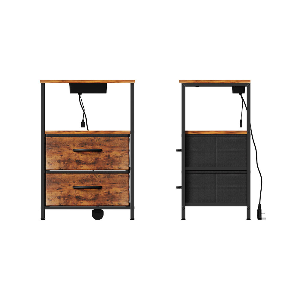 Ebern Designs Bedside Table with Charging Station and LED Lights ...