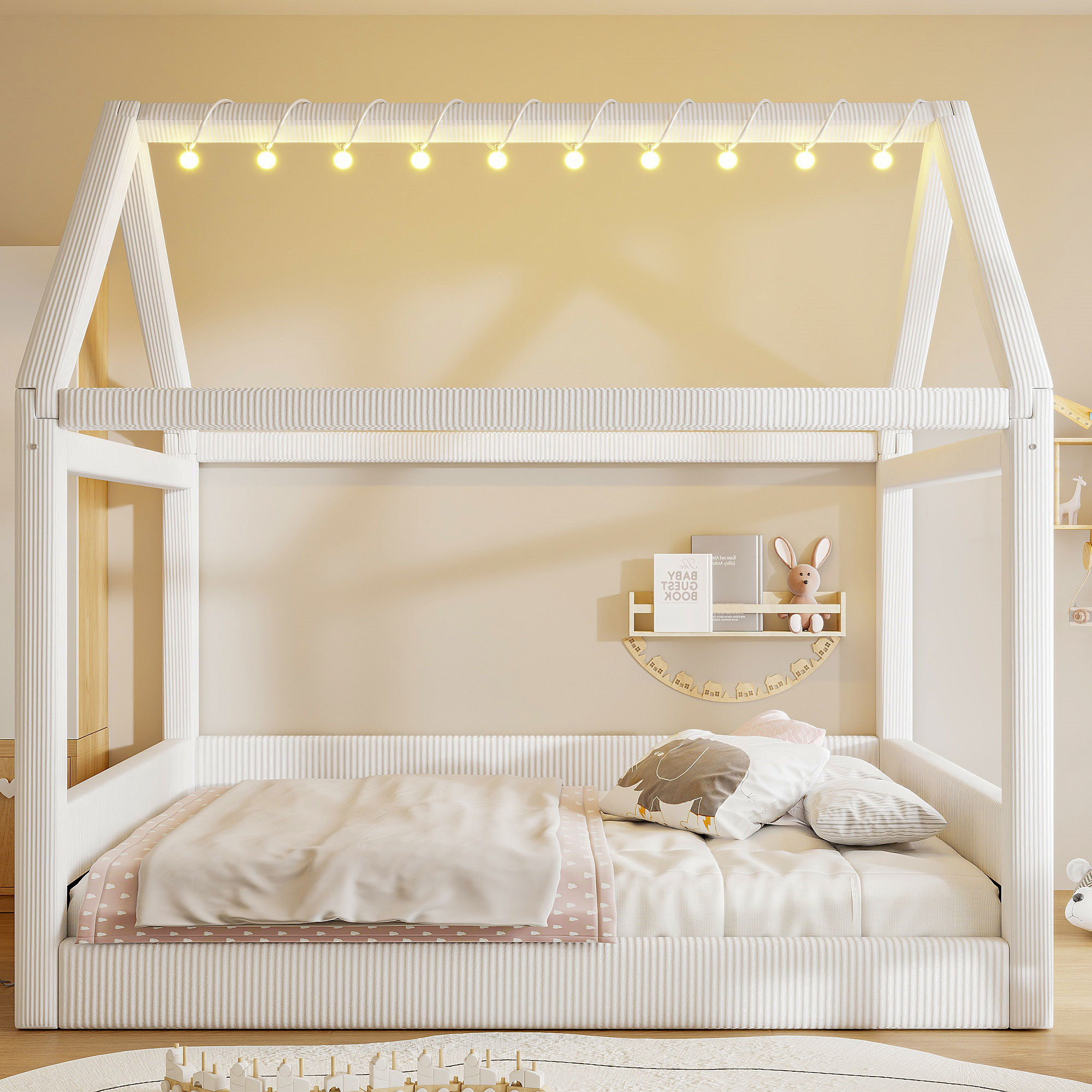 Latitude Run® Full Size Upholstered House Daybed with LED Lights ...