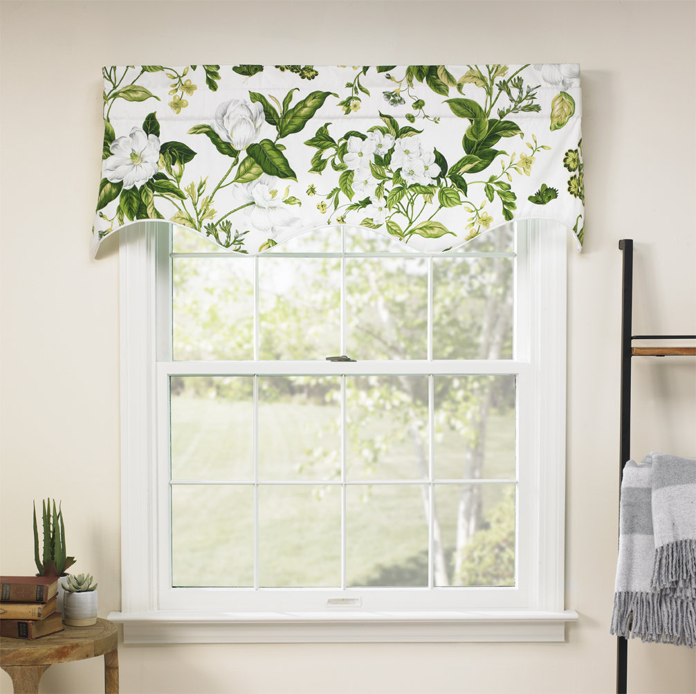 Red Barrel Studio® Croyle Floral Cotton 50" Window Valance in White ...