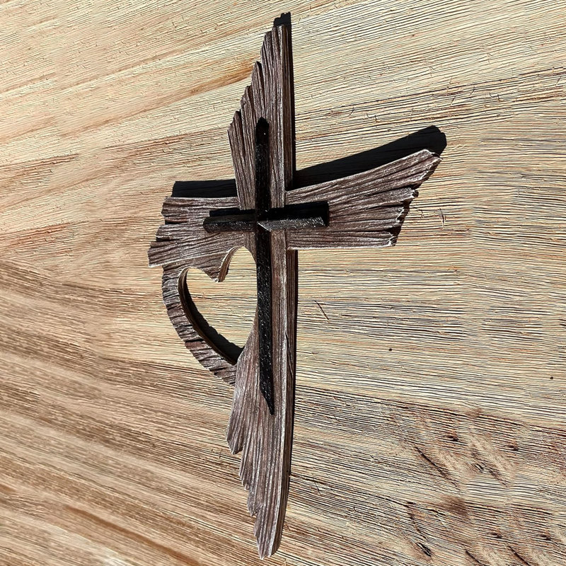 August Grove® Brass Rustic One Love Decorative Heart Wall Cross | Wayfair