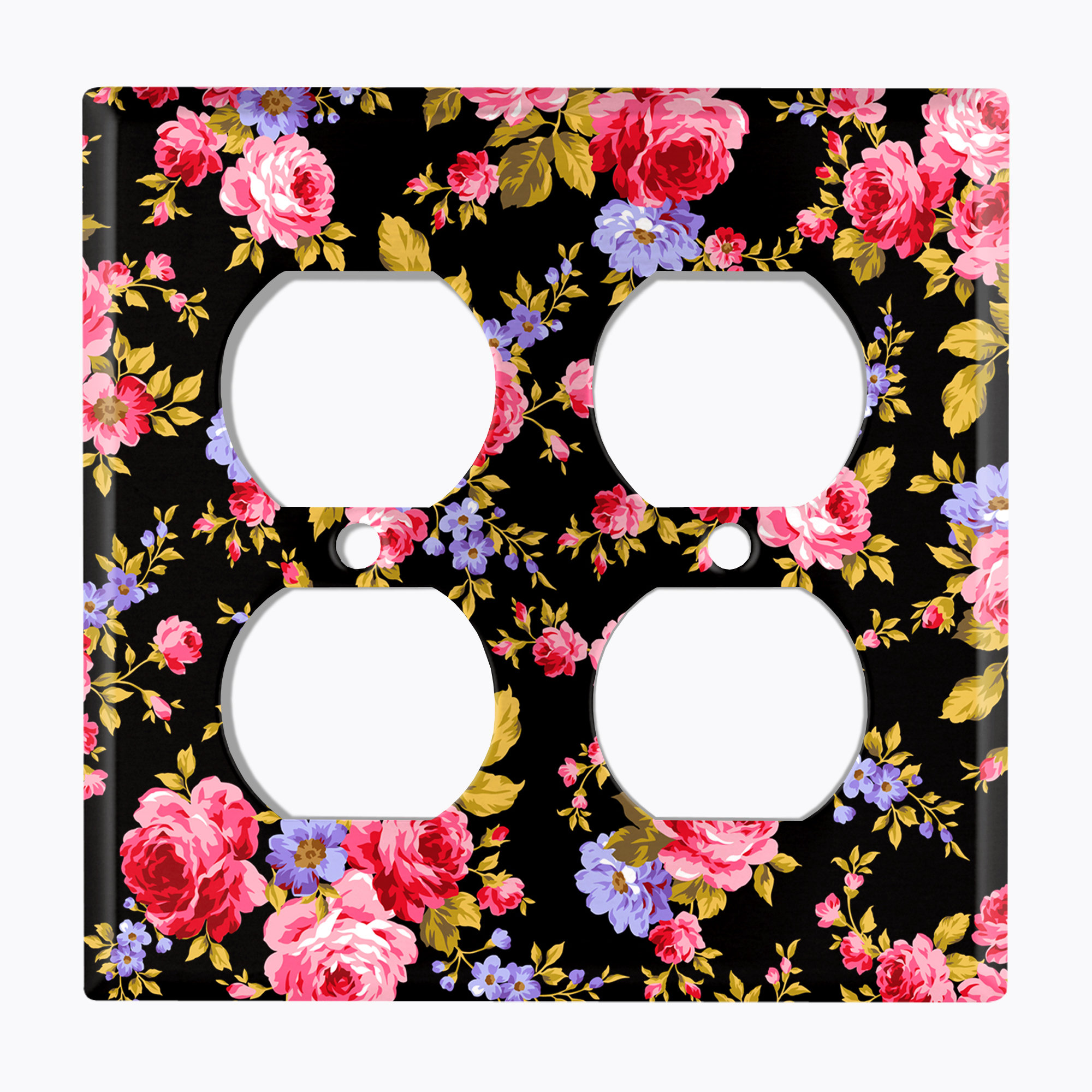 WorldAcc Metal Light Switch Plate Outlet Cover (Pink Black Flowers ...