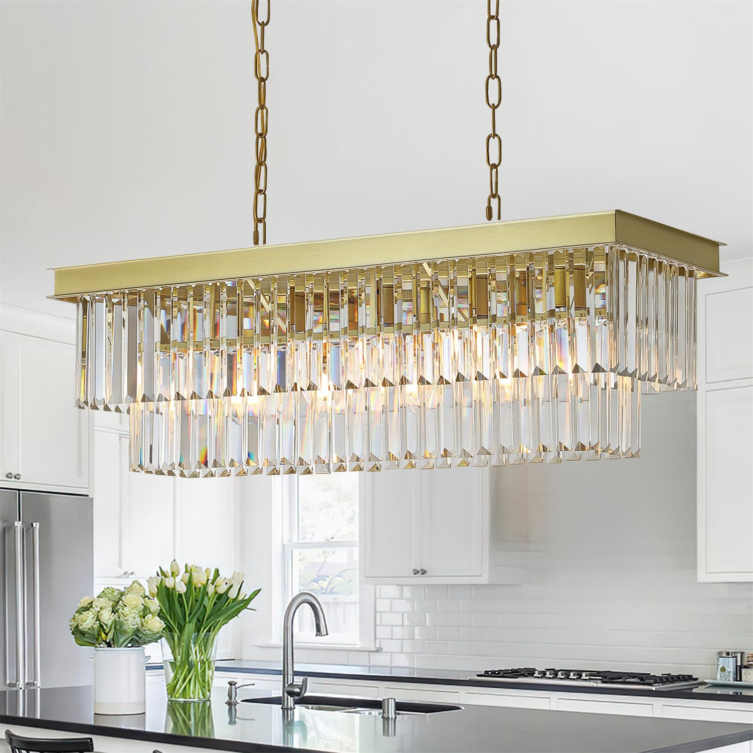 House of Hampton® Lustre carré / rectangulaire à DEL Kadaisha - Wayfair ...