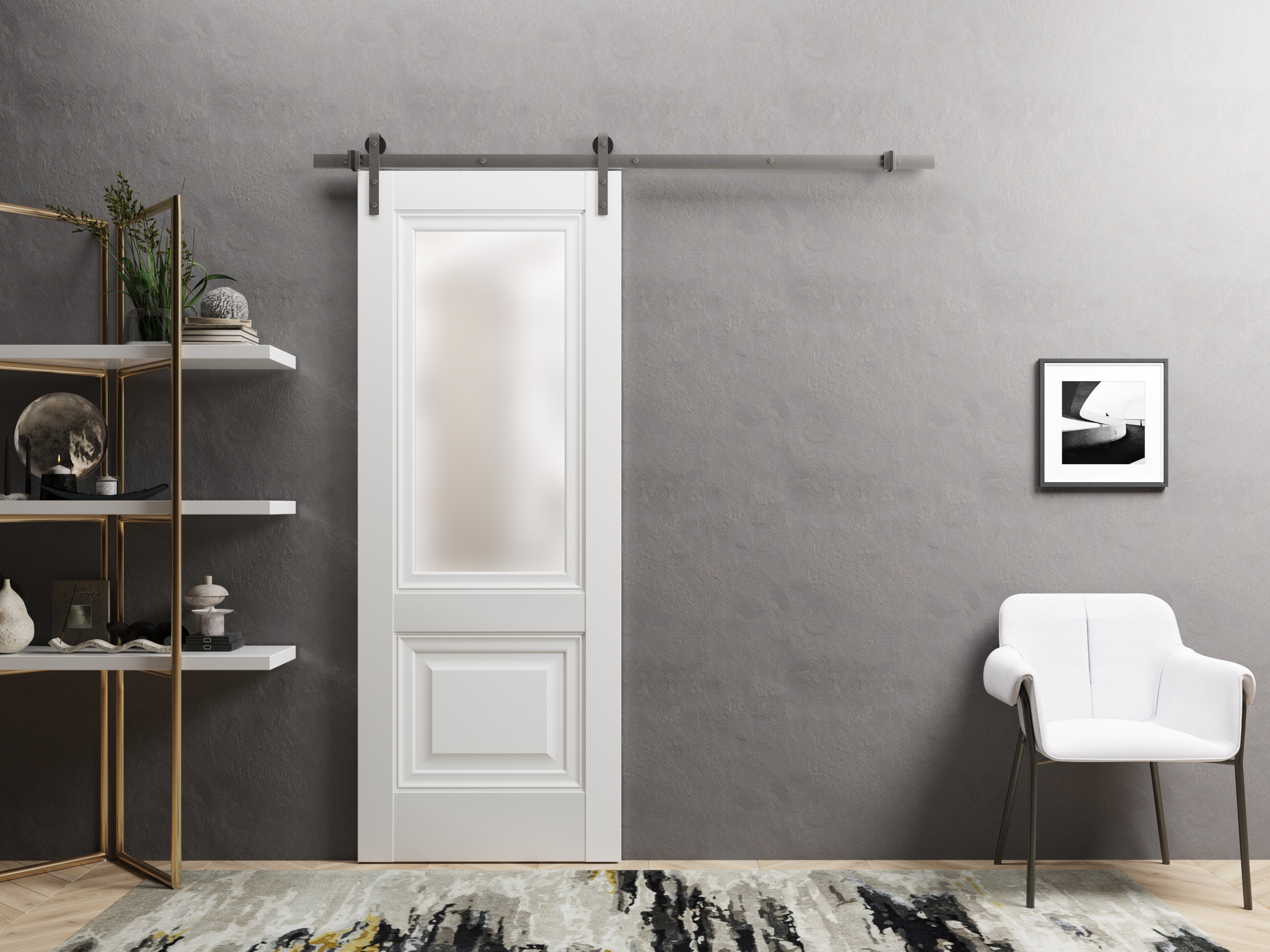 SARTODOORS Sturdy Barn Door | Lucia 8822 White Silk With Frosted Glass ...