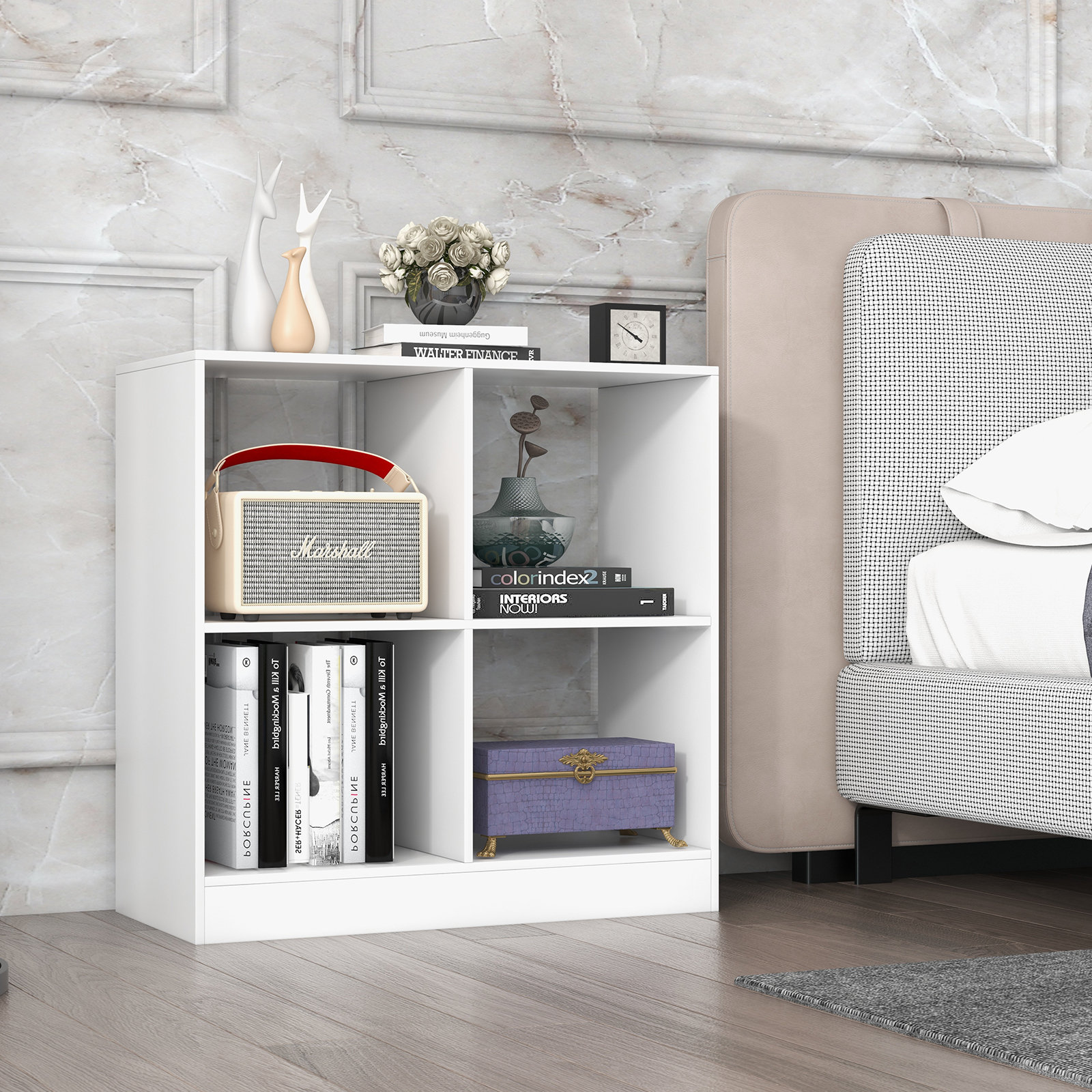 Ebern Designs 4-Cube Bookcase Floor Open Bookshelf with 2 Anti-Tipping ...