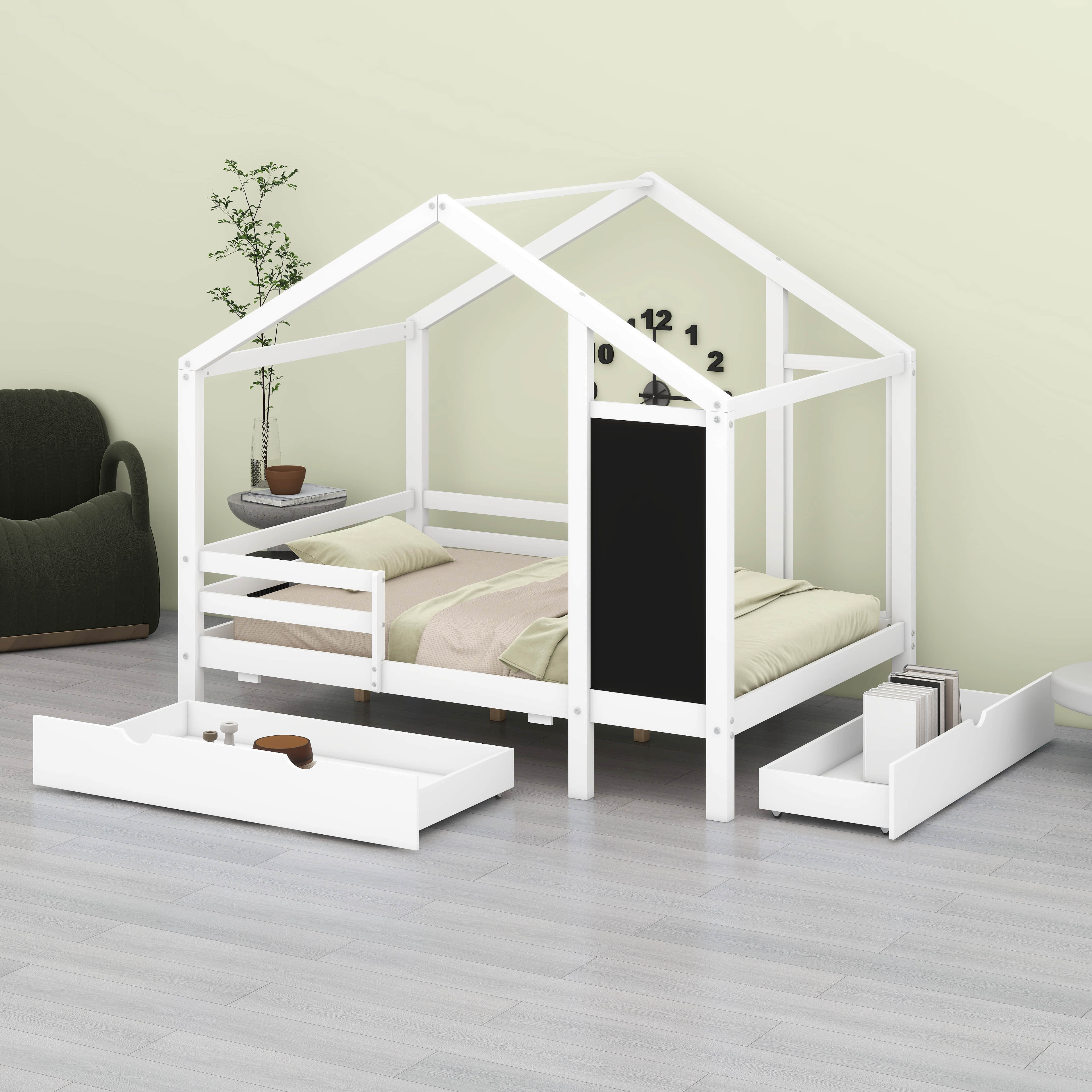 Harper Orchard Full Size Solid Wood Kids’ House Bed – Storage Drawers ...
