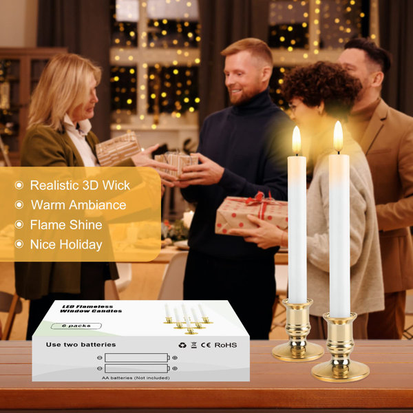 The Holiday Aisle® Christmas Window Candles, 6 Pack Flameless Taper ...