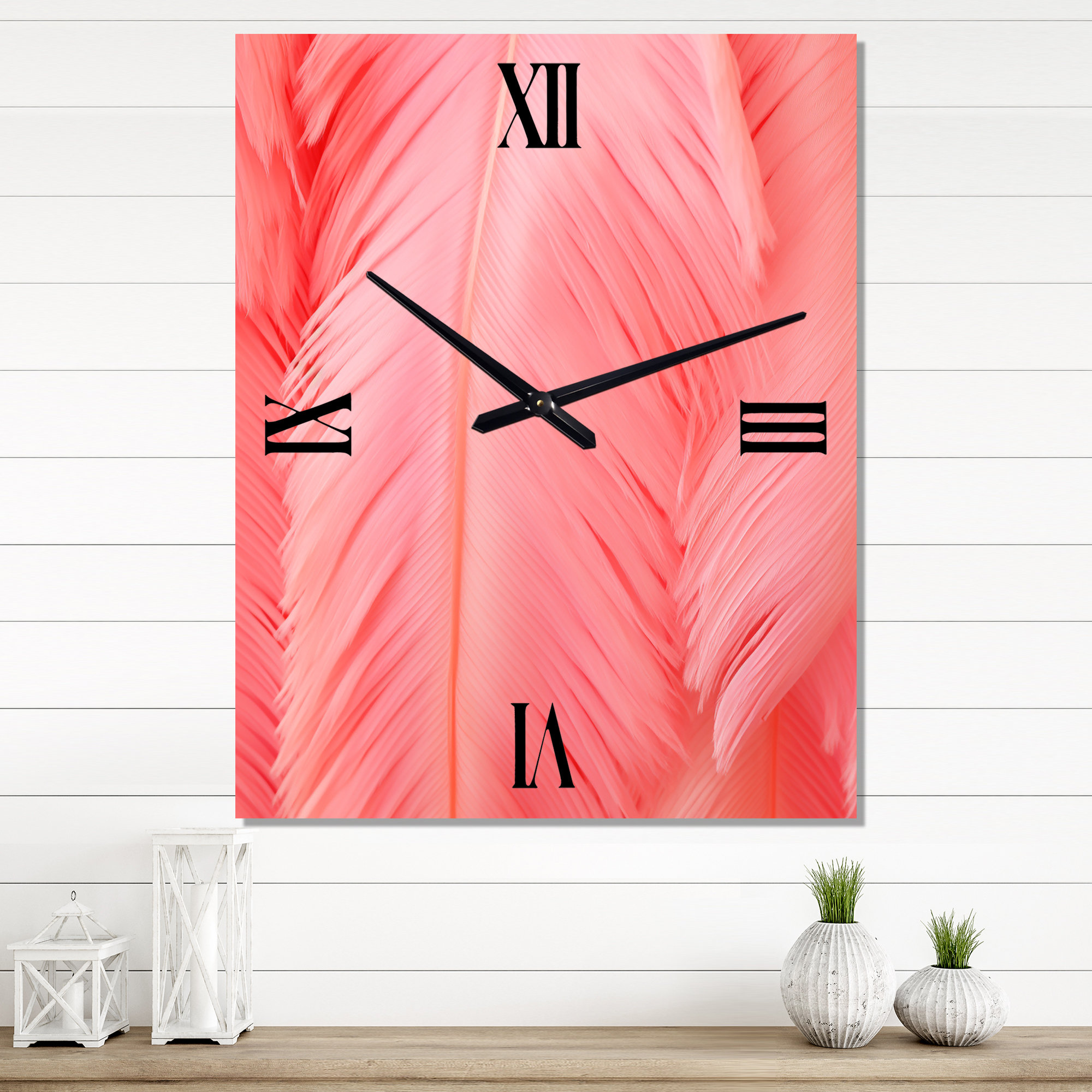 Design Art Boho Glam Pink Feather Elegance - Feathers Very Wall Clocks ...
