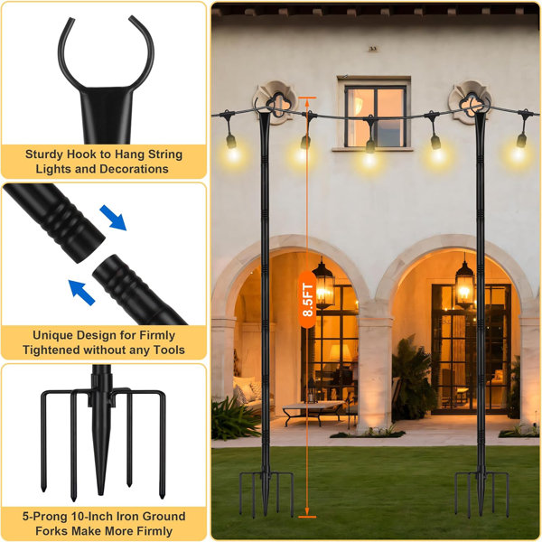 Suchtale String Light Poles with Hooks, 8.5FT Outdoor String Light ...