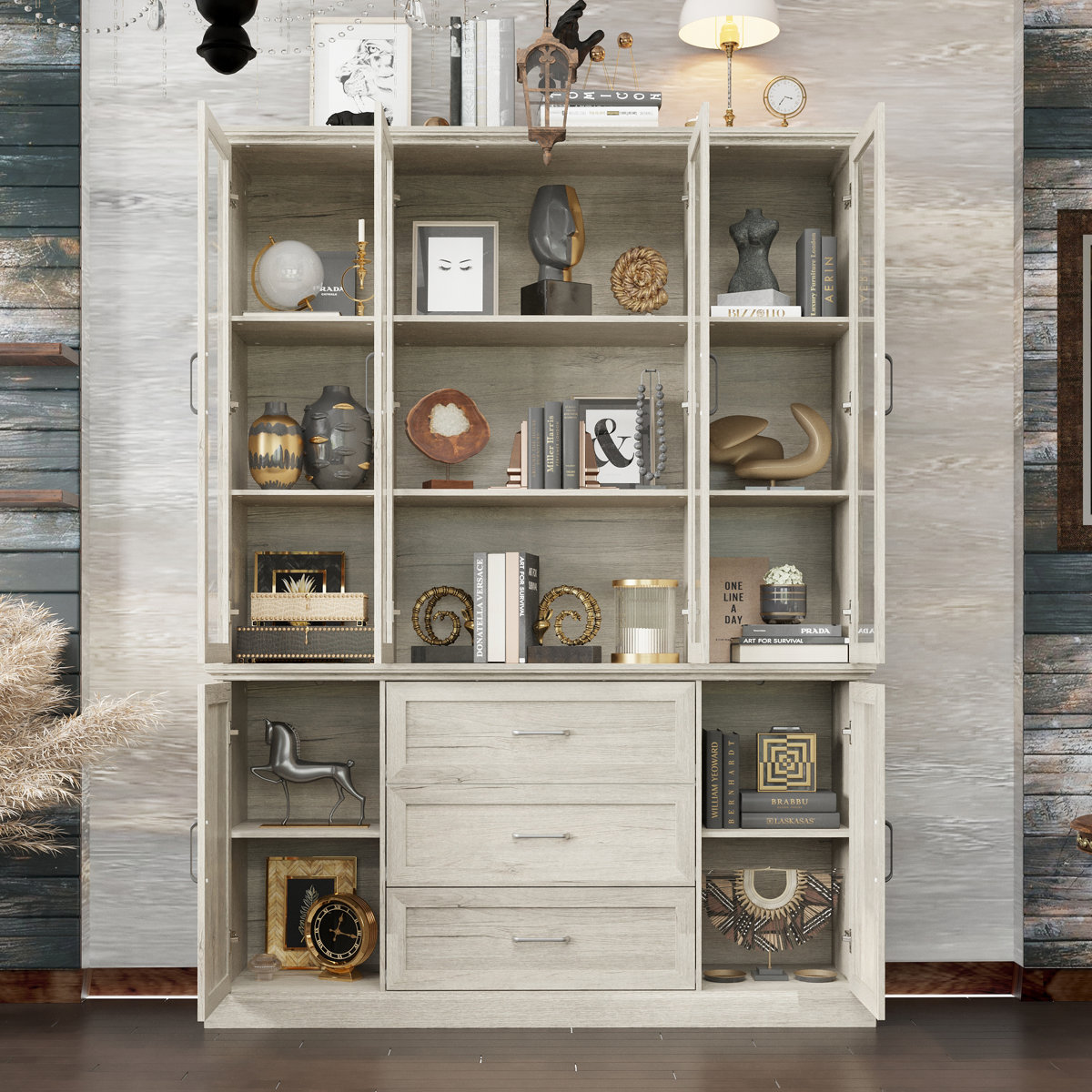 Laurel Foundry Modern Farmhouse 3 Drawer Display Case Curio Cabinet ...
