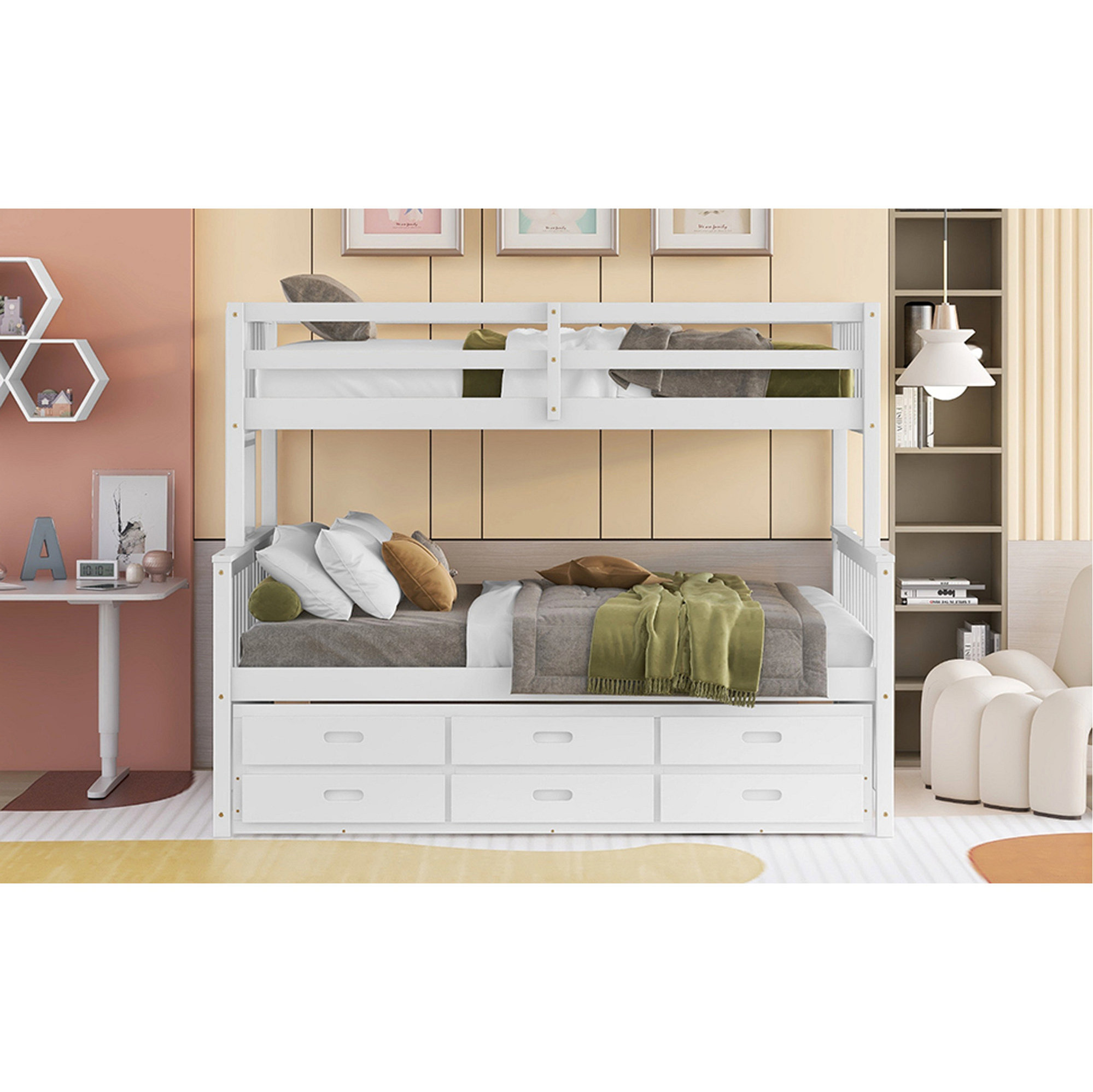 REDmintss Twin-Over-Full Bunk Bed With Twin Size Trundle , Separable Bunk Bed With Drawers For ...