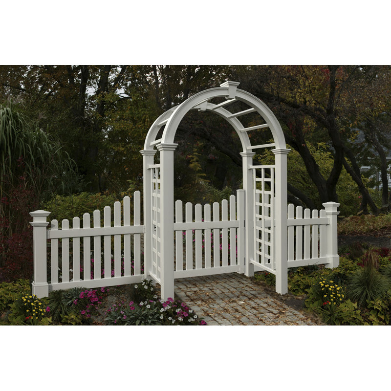Vita 158" W x 30" D Polyvinyl Chloride (PVC) Arbor with Gate in White ...