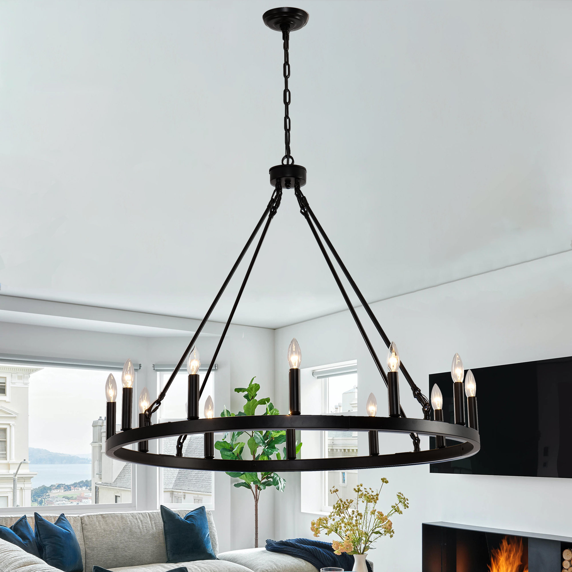 Gracie Oaks Thiego 12 - Light Kitchen Island Wagon Wheel Chandelier ...