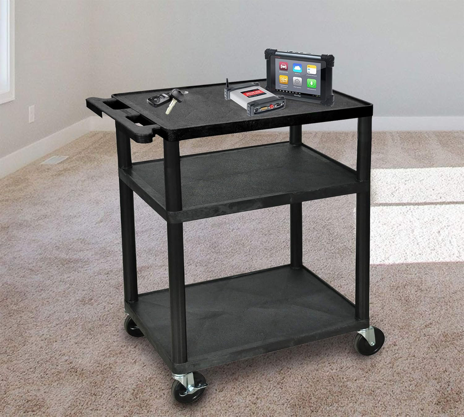 Co-t Heavy-Duty Mobile Presentation Cart With 3 Adjustable Shelves For ...