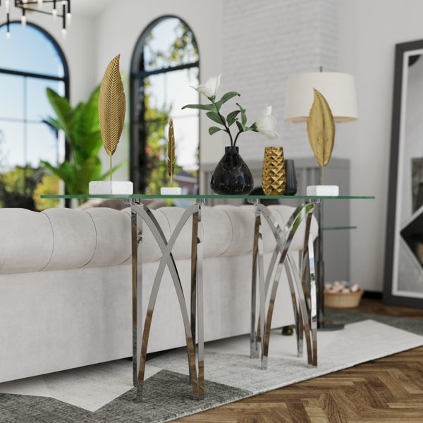 Brayden Studio® Silver Console Table With 60" Tempered Glass Top ...