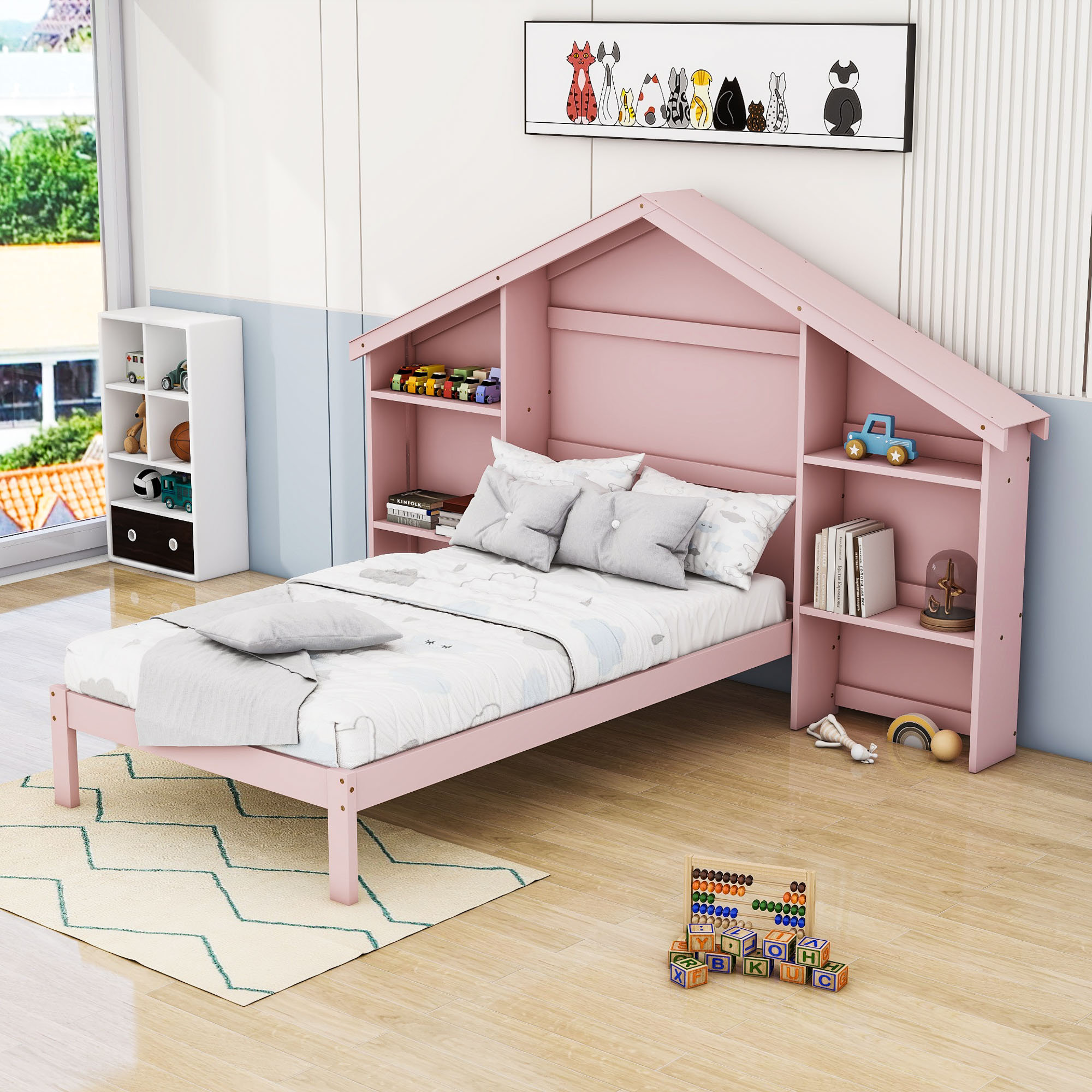 Red Barrel Studio® Vyola Wood Platform Bed with House-shaped Storage ...