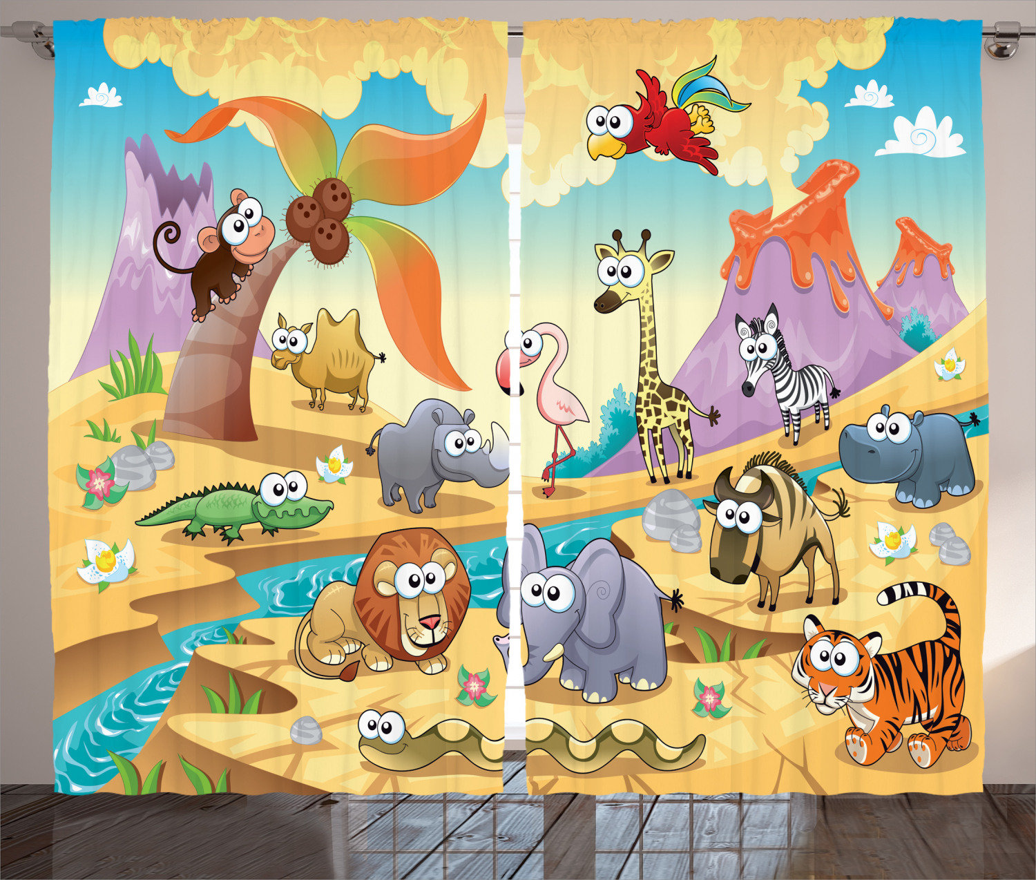 Ambesonne Cartoon Semi-Sheer Rod Pocket Curtain Panels | Wayfair