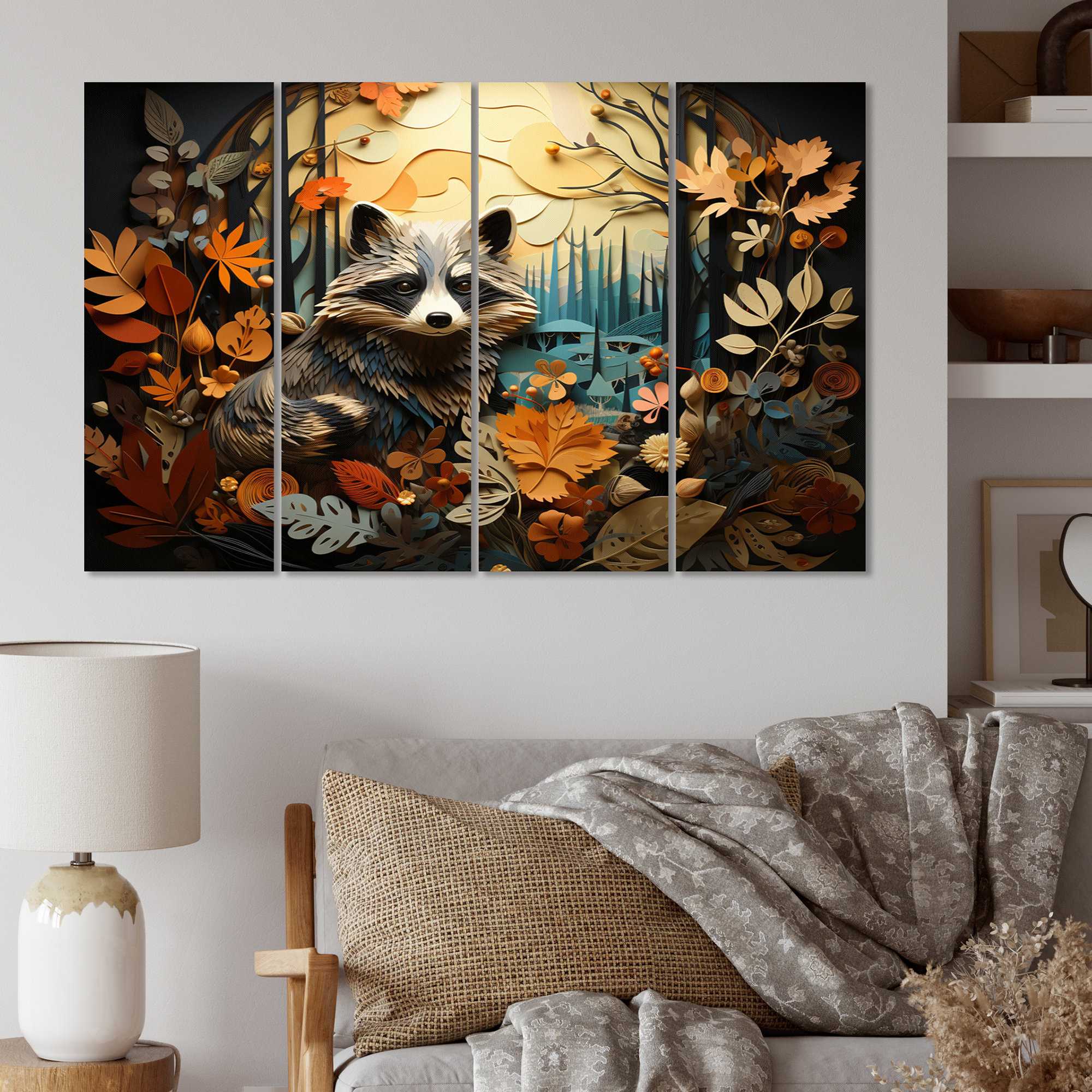 Winston Porter Curious Raccoon Collage I 4 Pieces | Wayfair