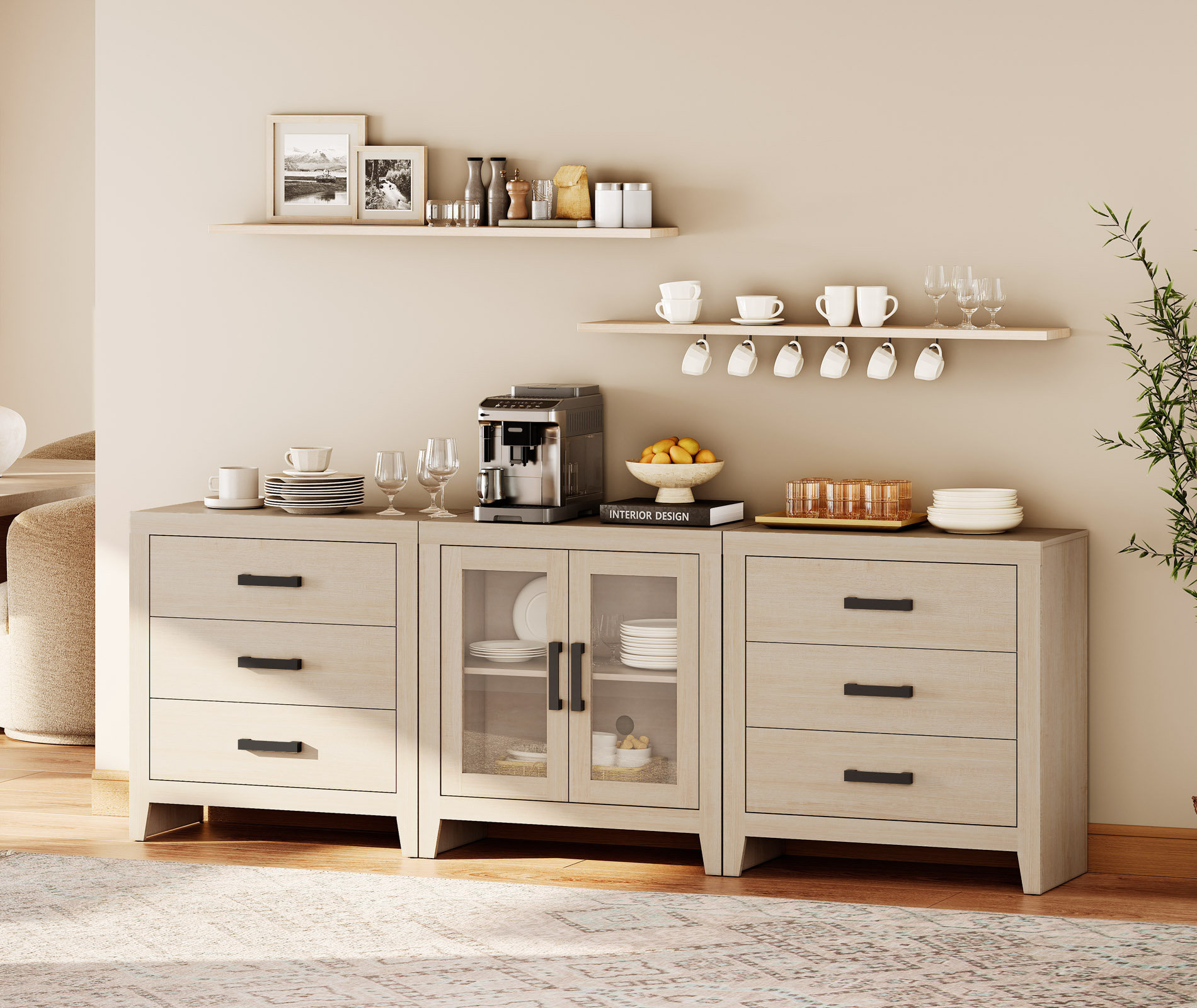 Charlton Home® Eaton 3-In-1 Modular Sideboard With Glass Doors ...