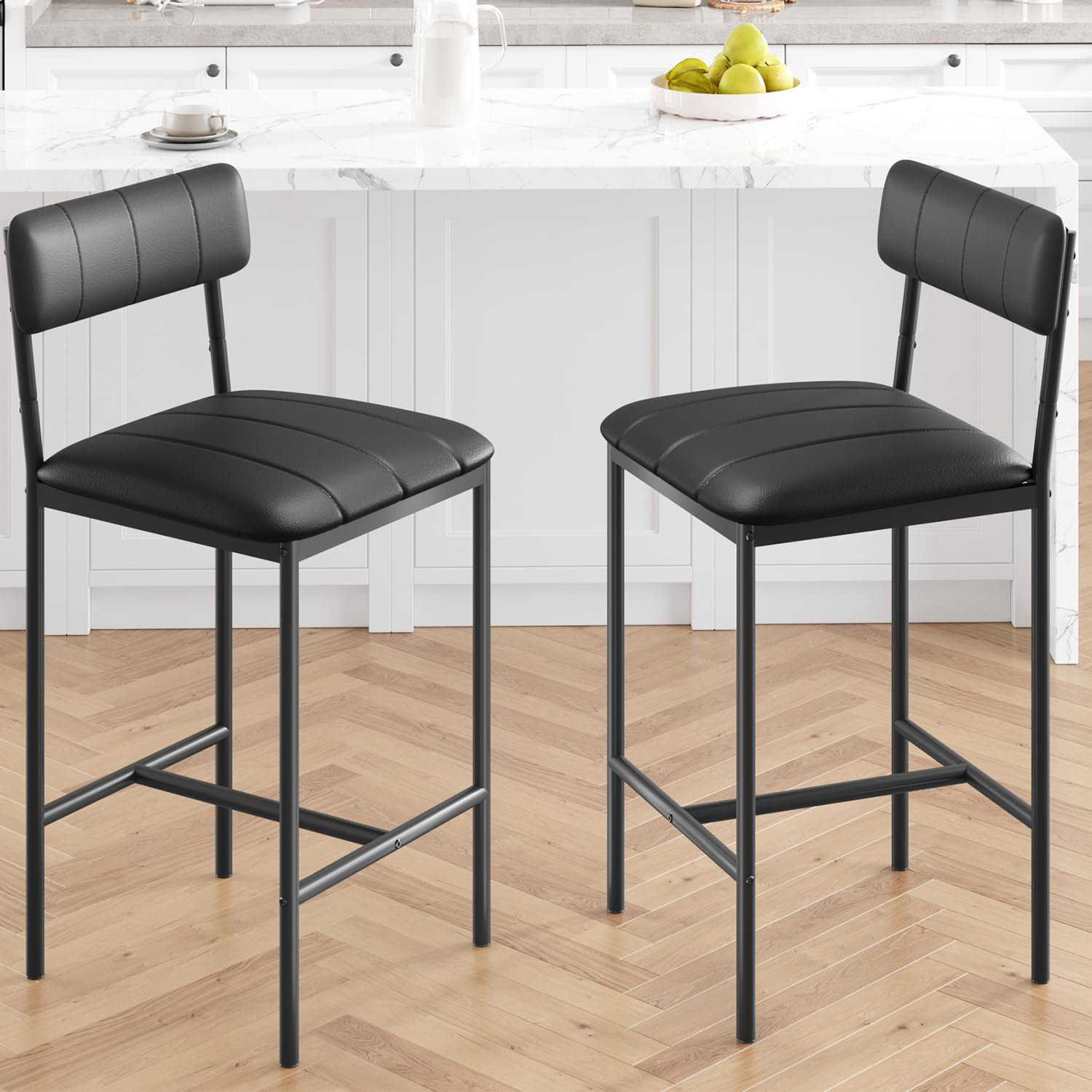 Ebern Designs Bar Stools Set Of 2, Upholstered Counter Height Bar ...
