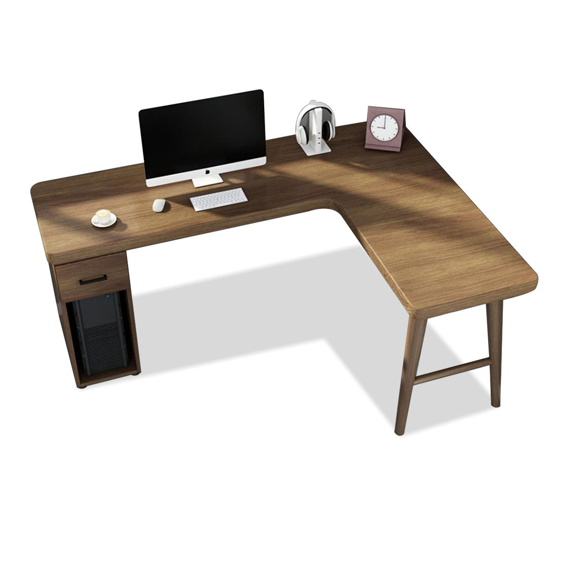 Furnire Lewi Light-walnut L-Shaped Solid Wood desks | Wayfair