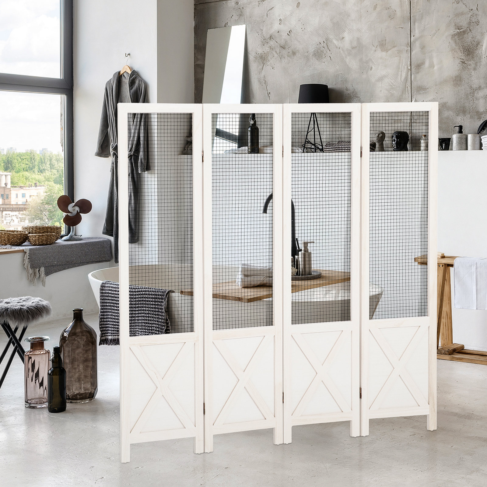 Gracie Oaks 56.75" H Four-Piece Folding Mesh Room Divider - Wayfair Canada