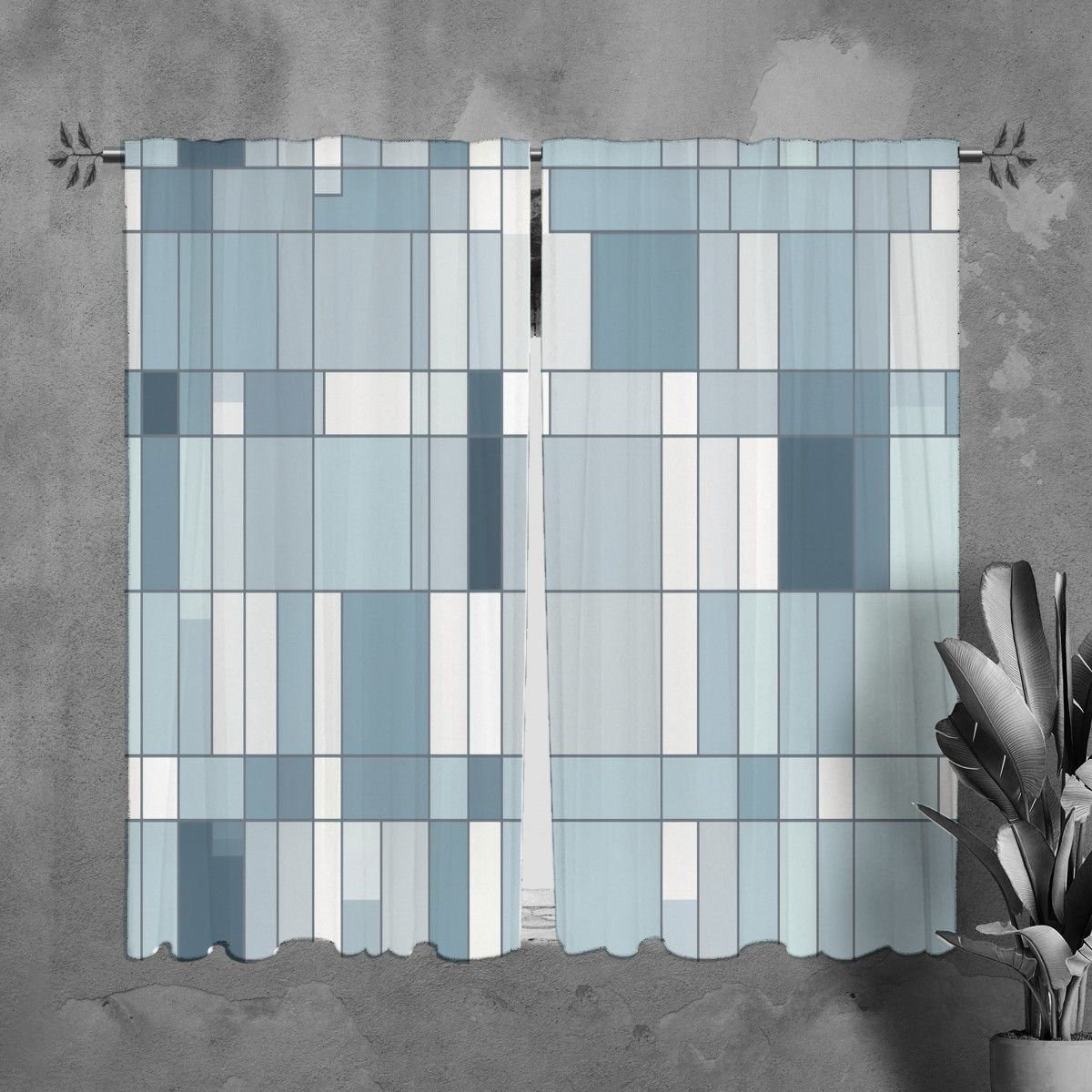 Rosecliff Heights Mondrian Window Curtains Geometric Blue Drapes ...