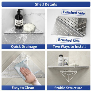 Rebrilliant Corner Shower Shelf 10" Polished 304 Stainless Steel ...