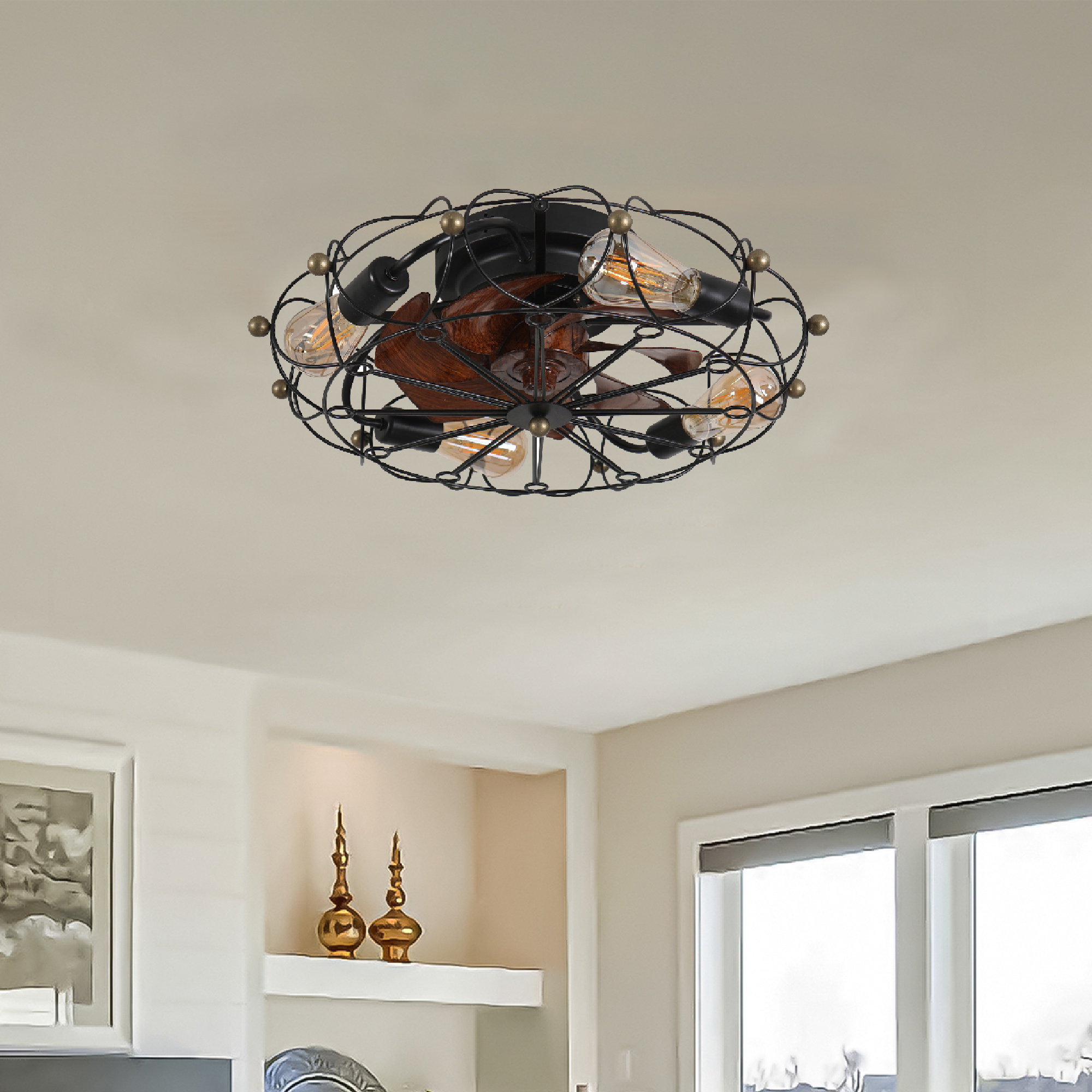 Williston Forge Embedded Caged Ceiling Fan With Lights, With A Lighting ...