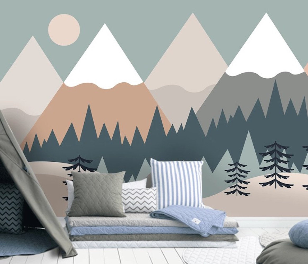 GK Wall Design Snowy Row of Geometric Mountains Forest Removable ...