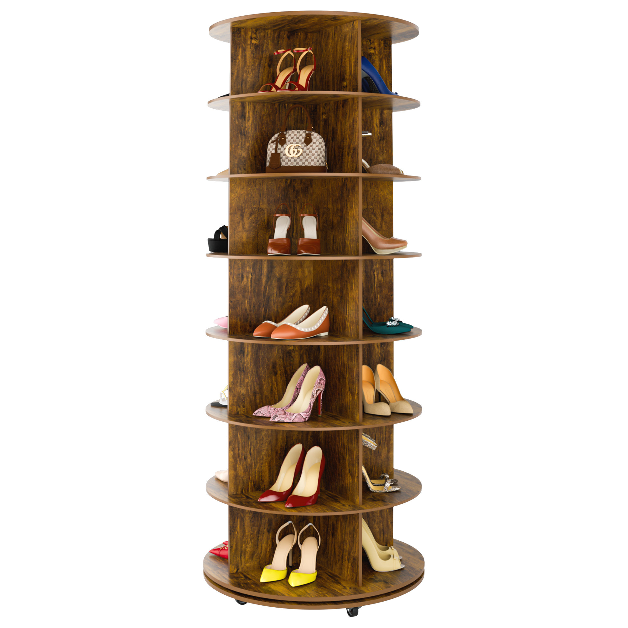 Latitude Run® 7-Tier Rotating Shoe Rack Tower 360 With Wheels, 66.9In ...
