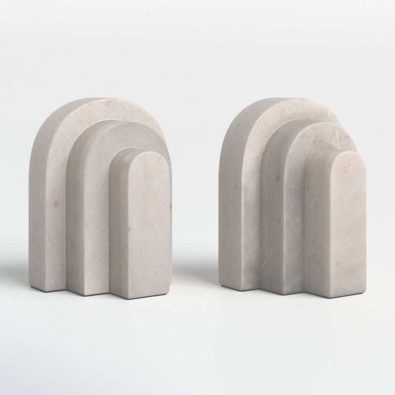 Joss & Main Set of 2 Bookends Contemporary Layered Arches 6" White ...