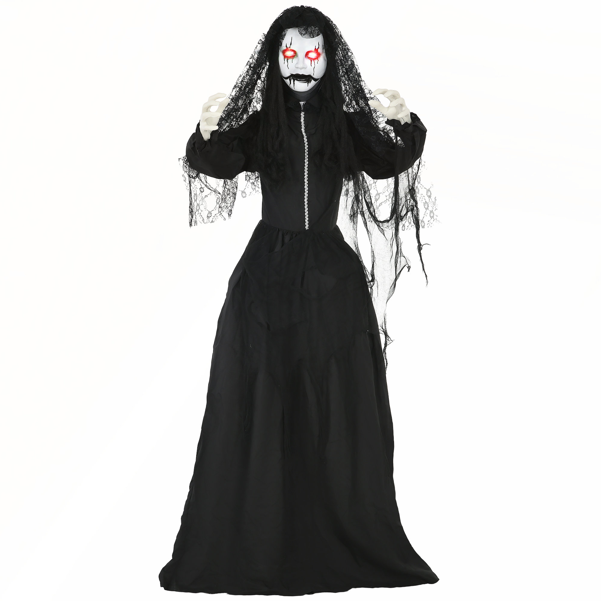 BURDOCK Animated Halloween Ghost Bride Prop with Sound Activation, Red ...