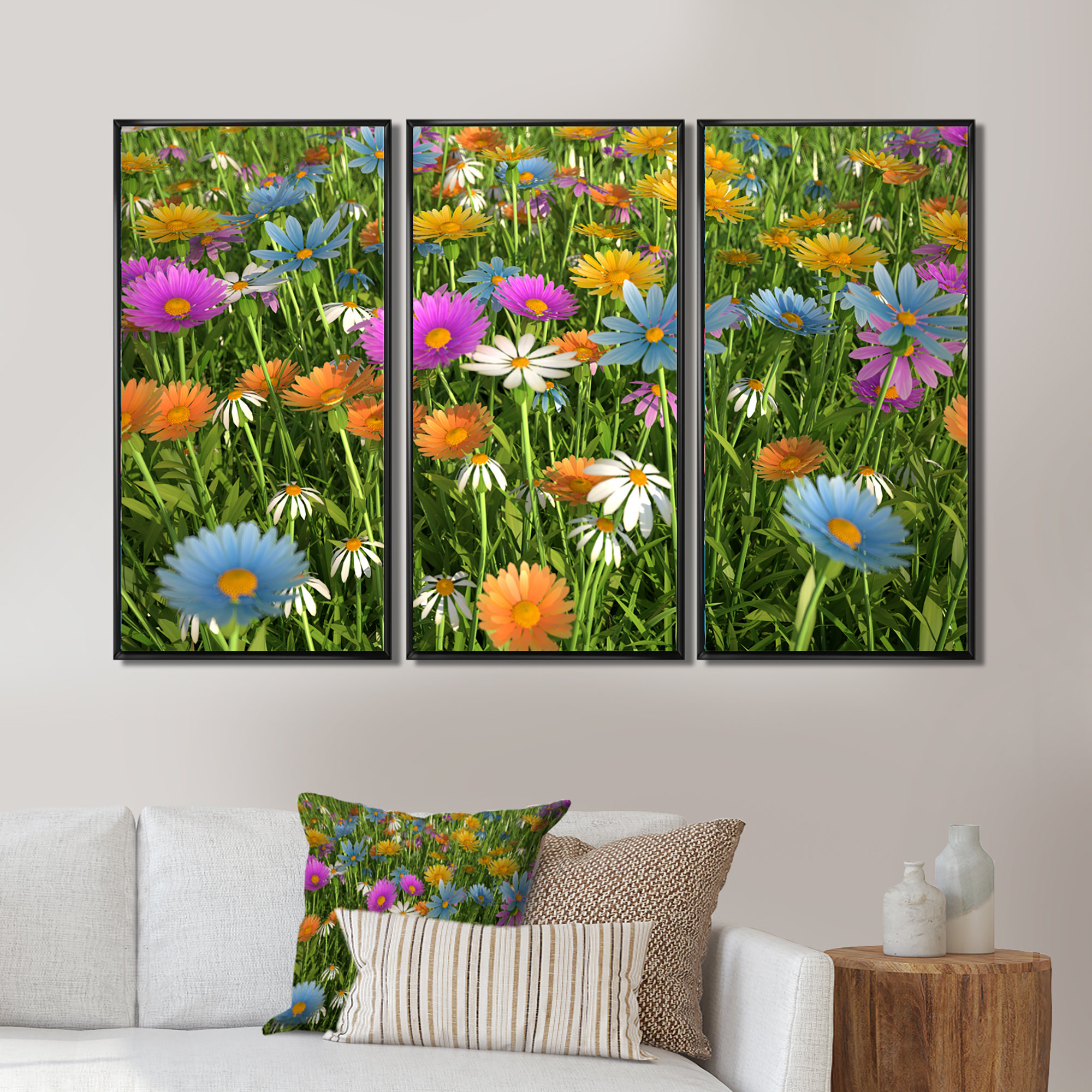 Winston Porter Different Color Flowers In Field - Floral Framed Canvas ...