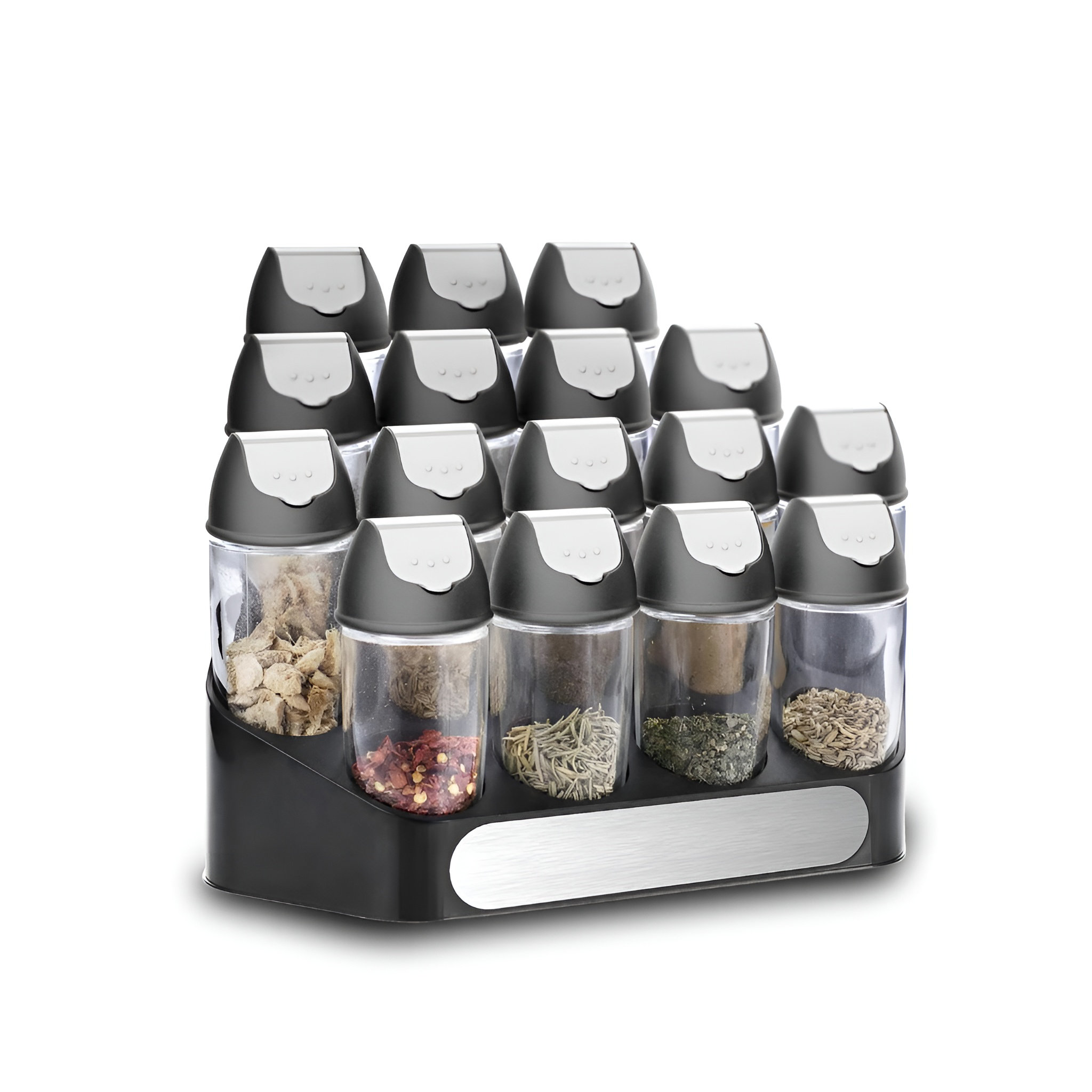 Mint Pantry® 16-Jar Tiered Glass Spice Rack – Organizer With Dual Lids ...