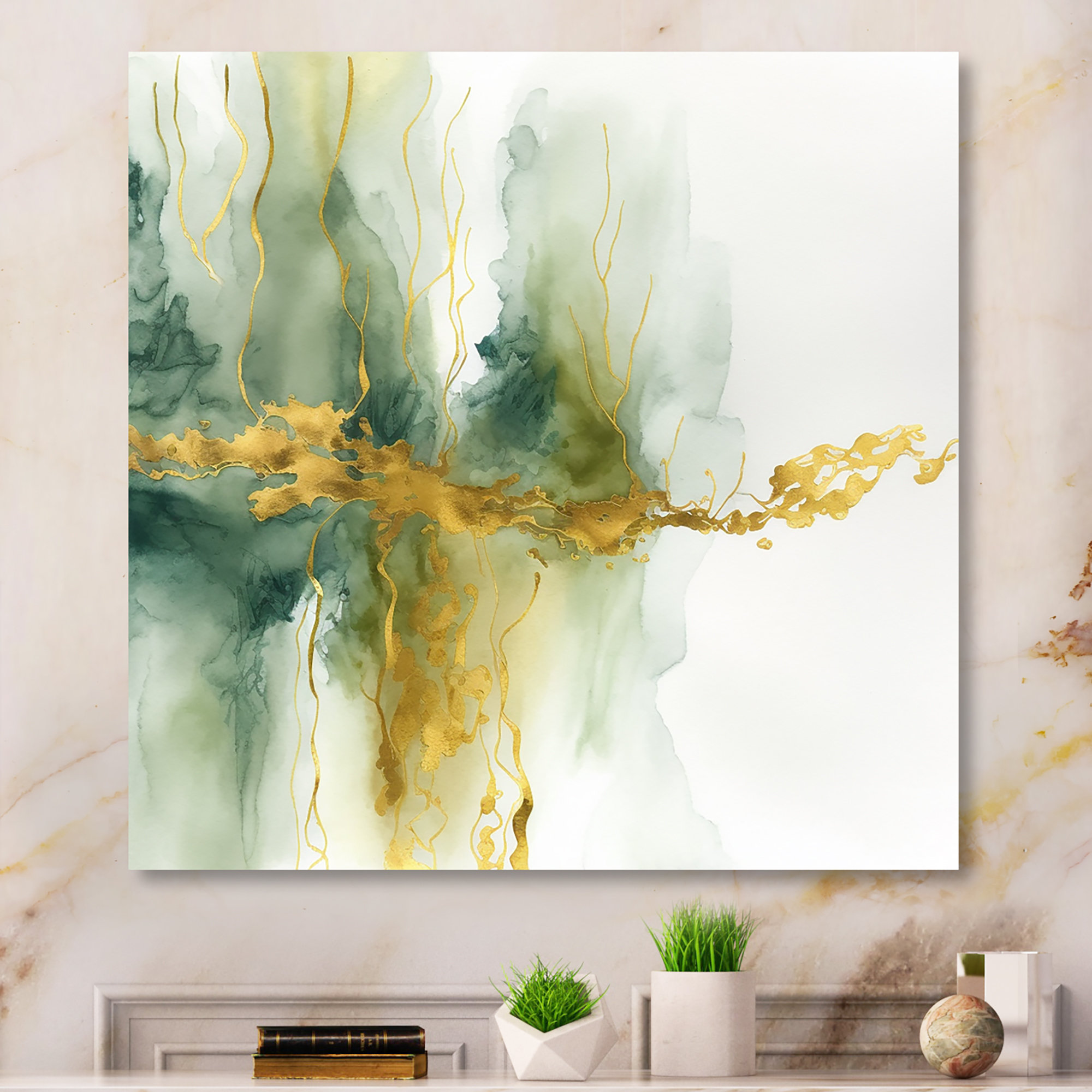 Ivy Bronx Awakenings In Spanish Moss VI - Abstract Liquid Ink Metal ...