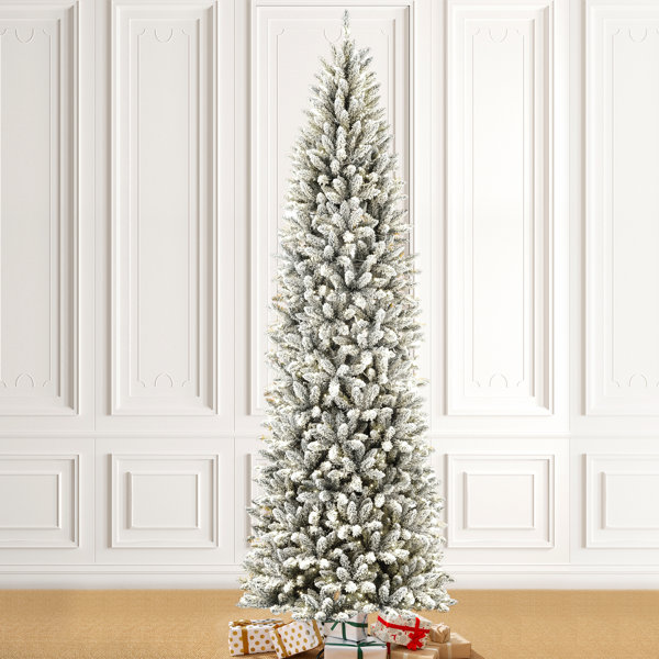 The Holiday Aisle® Johvan Slender Pre-Lit Flocked/Frosted Fir Christmas ...
