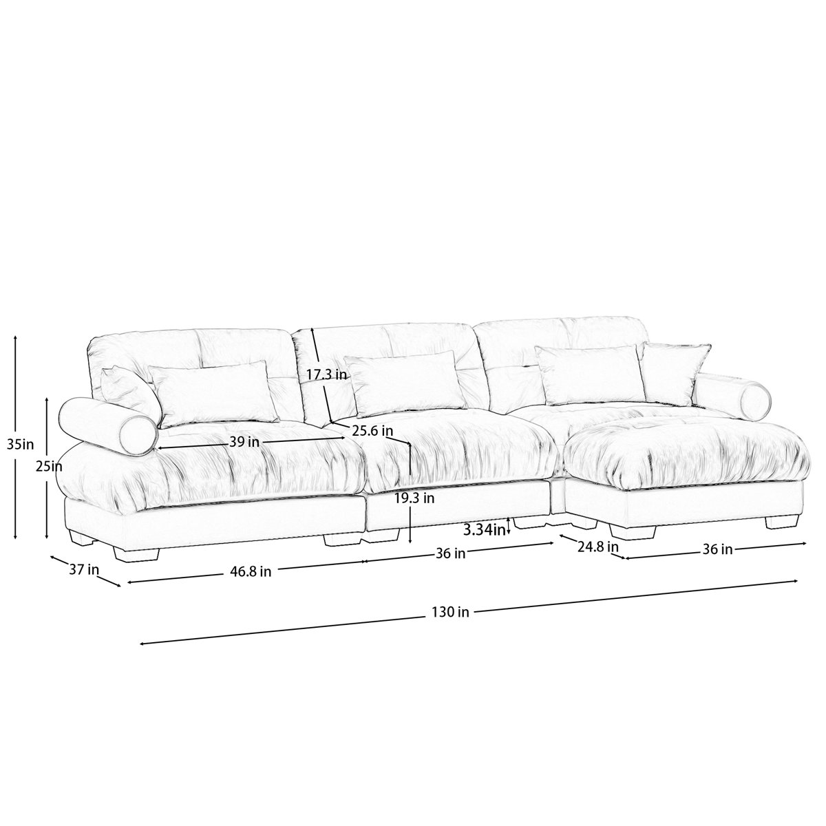 Mercer41 Super Comfort Oversized Modular Velvet Sectional Sofa Couch ...