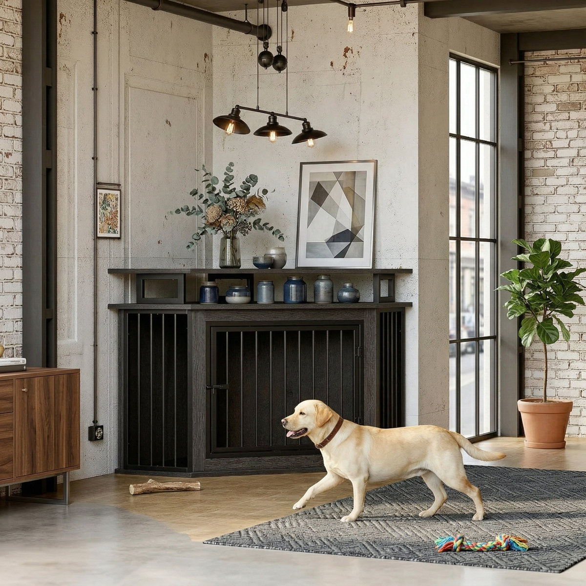 Trent Austin Design® 51" Corner Wooden Dog Crate Furniture With 2-Tier ...