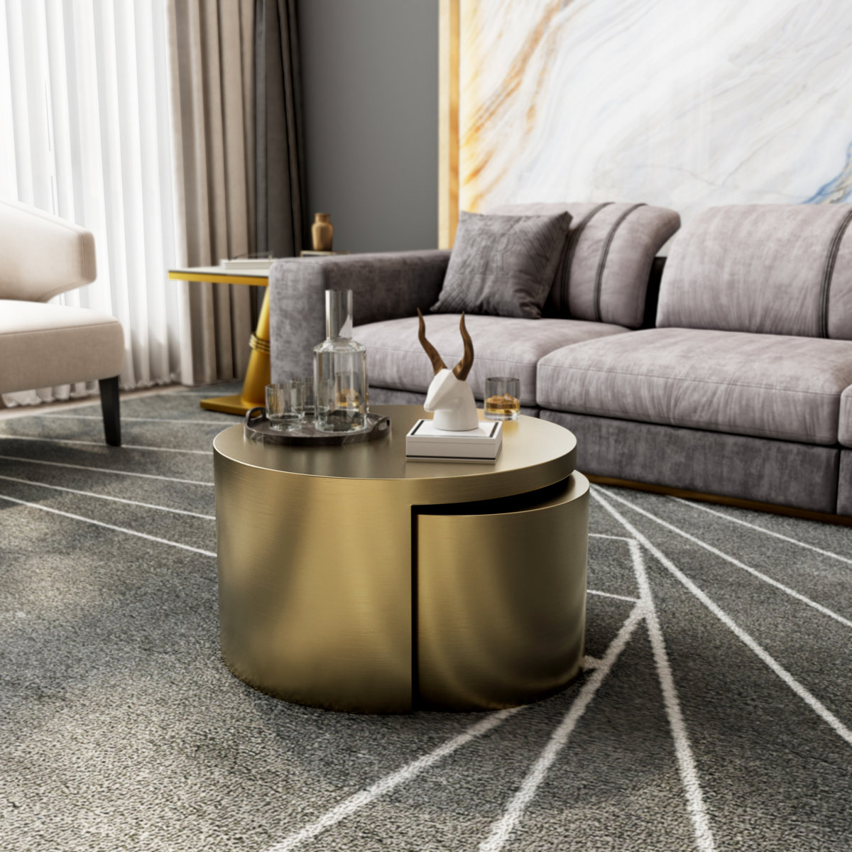 Mercer41 Gold Nesting Coffee Table Round Living Room Table Set ...