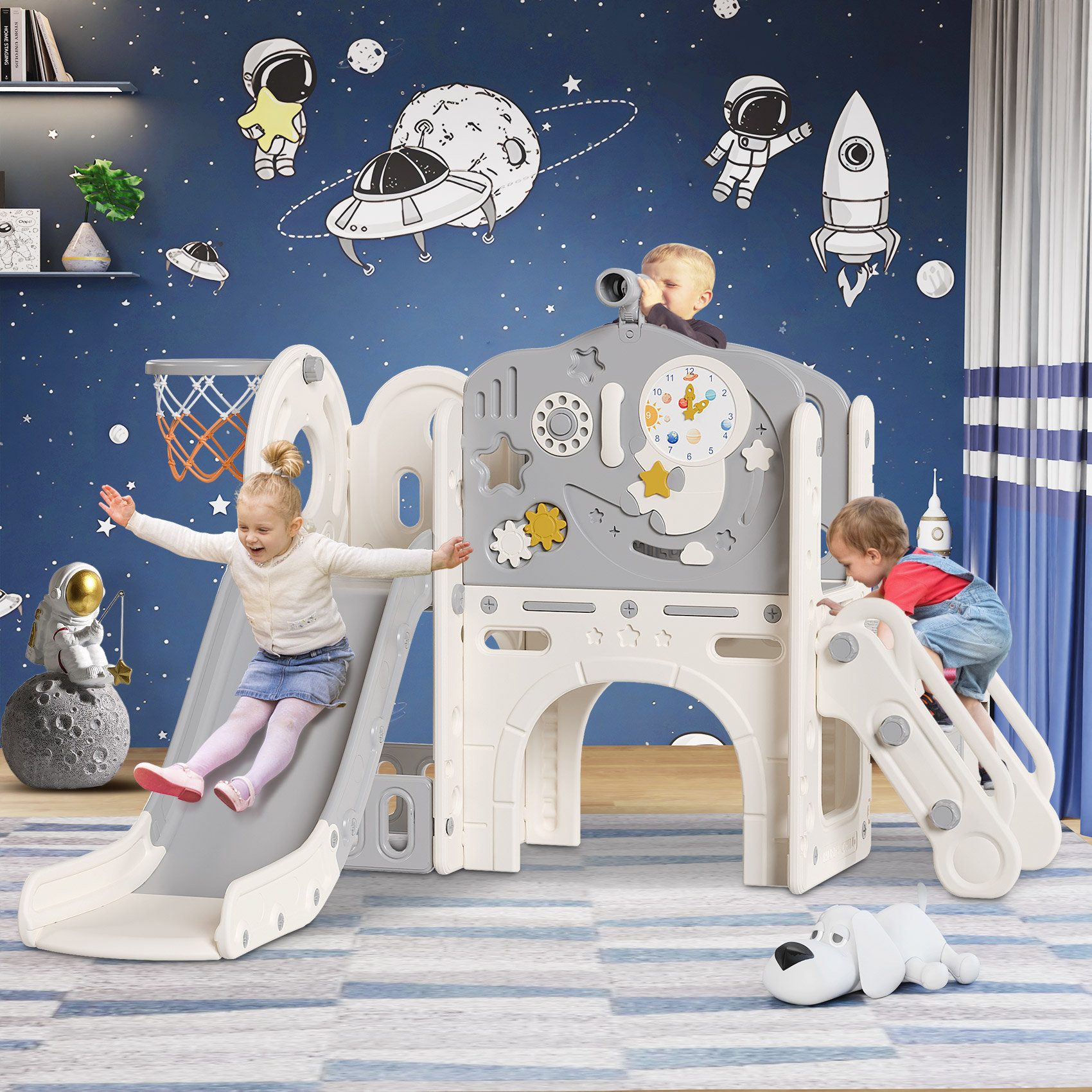 Suteck Glissoire autoportante en plastique l 59,8 po Blue / Yellow ...