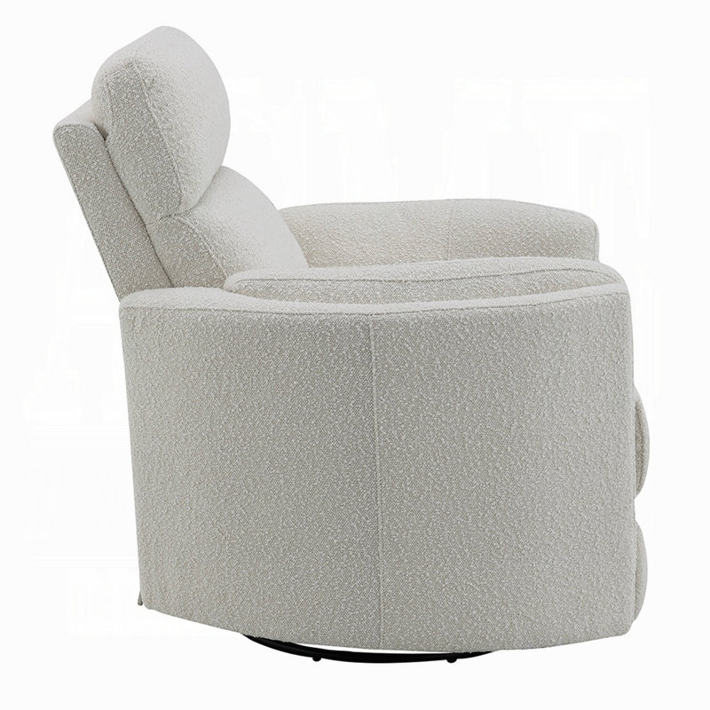 Benjara Siri Swivel Glider Recliner Chair, Plush Beige Boucle, Soft ...