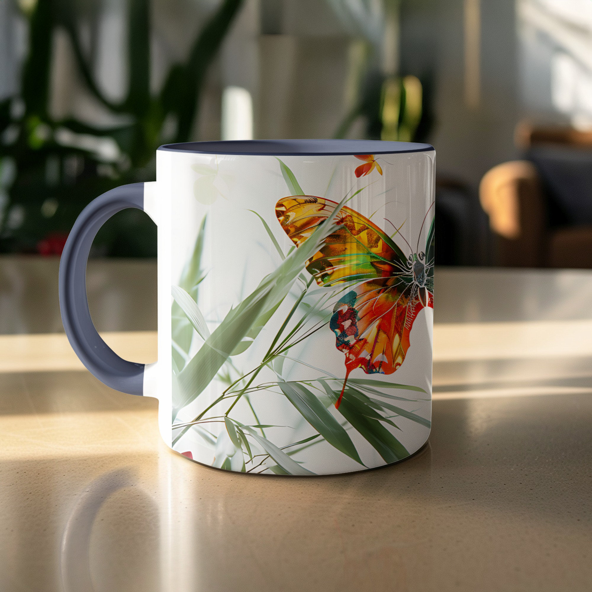 East Urban Home Butterfly Design 11oz Accent Mug – White Ceramic Coffee ...