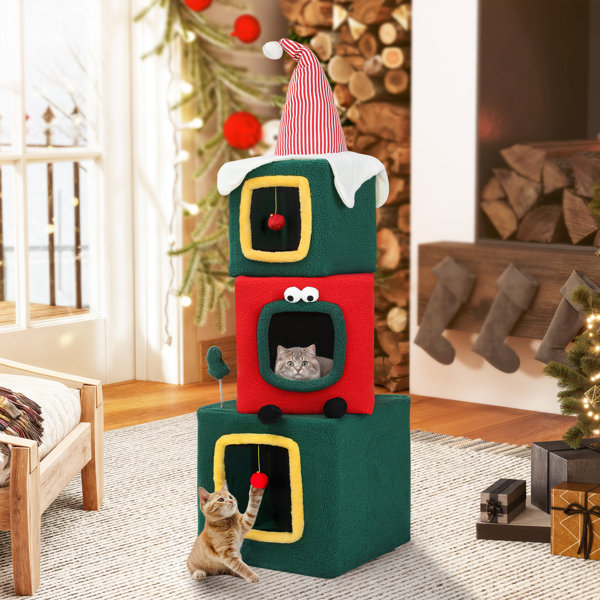 Archie & Oscar™ 60" Christmas-Themed Cat Tree With 3 Semi-Enclosed Cat ...